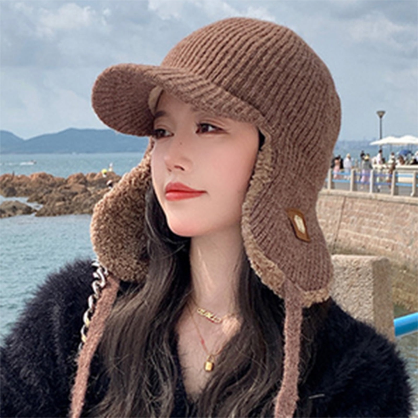 KkSLirnhs Winter Hats for Women Brim Winter Hats for Women with Ear ...
