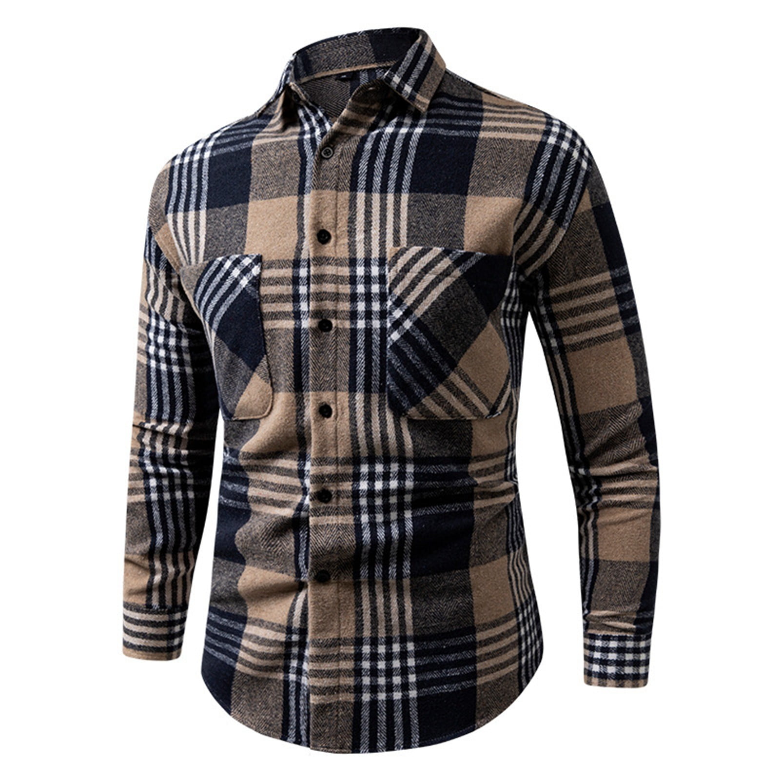 KkXUan Men's Slim-Fit Long-Sleeve Oxford Shirt Lapel Button Down Print ...