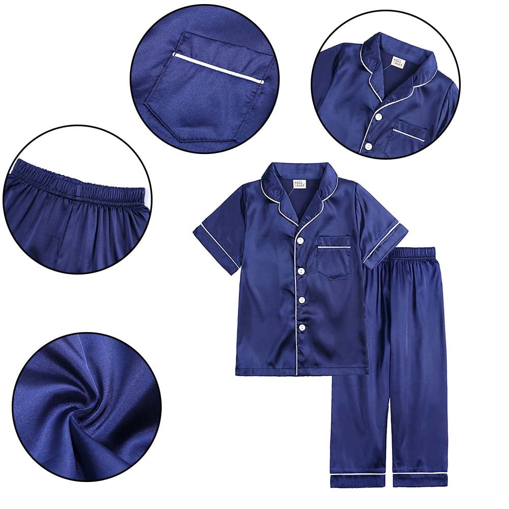 Kkkded 9M-13T Silk Pajama Set for Kids Baby Boys Girls Solid Colours ...