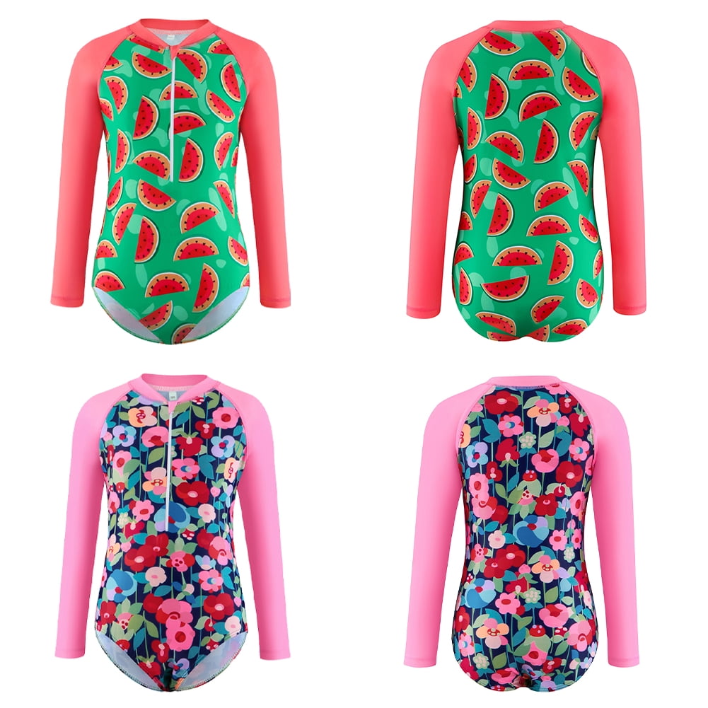 Kkkded Girls Swimsuits Long Sleeve One Piece Swimming Suit Printing ...