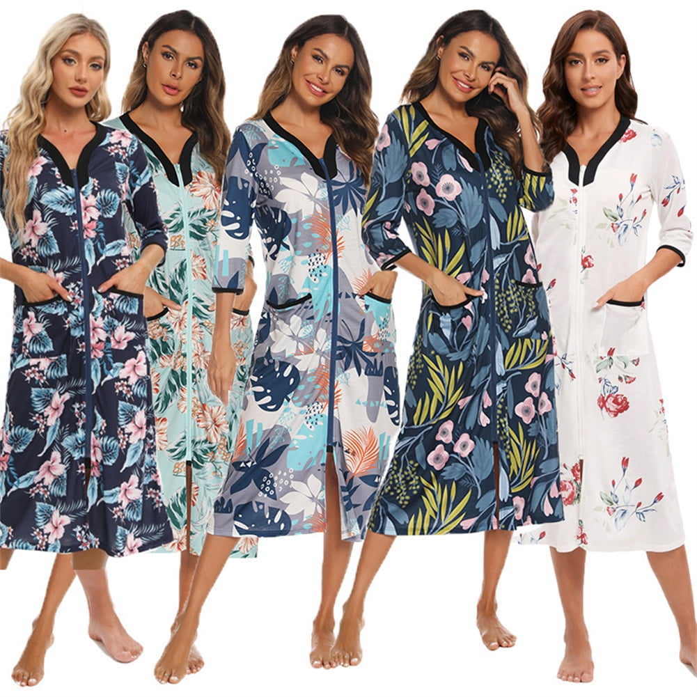 Kkkded Women Spring Autumn Pajamas Flowers Sleepwear Long Silk Robes ...