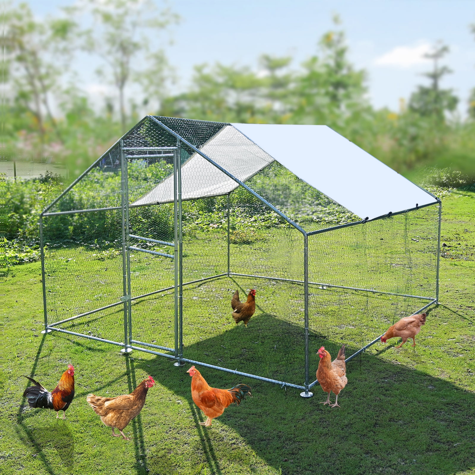Kkonetoy 10 X 10 X 6.6ft Large Metal Chicken Coops, Outdoor Duck Walk ...
