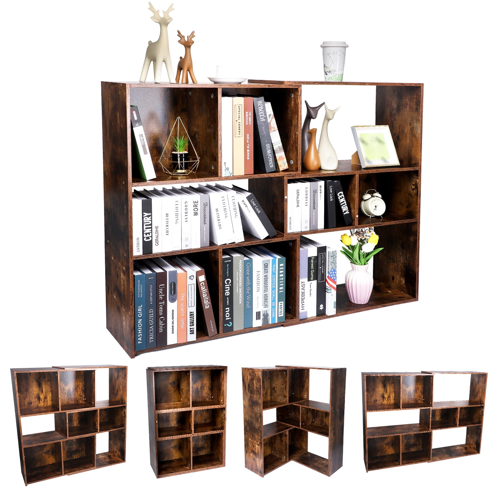 Kkonetoy 3 Tiers Bookcases and Adjustable Bookshelves, Wood Display ...