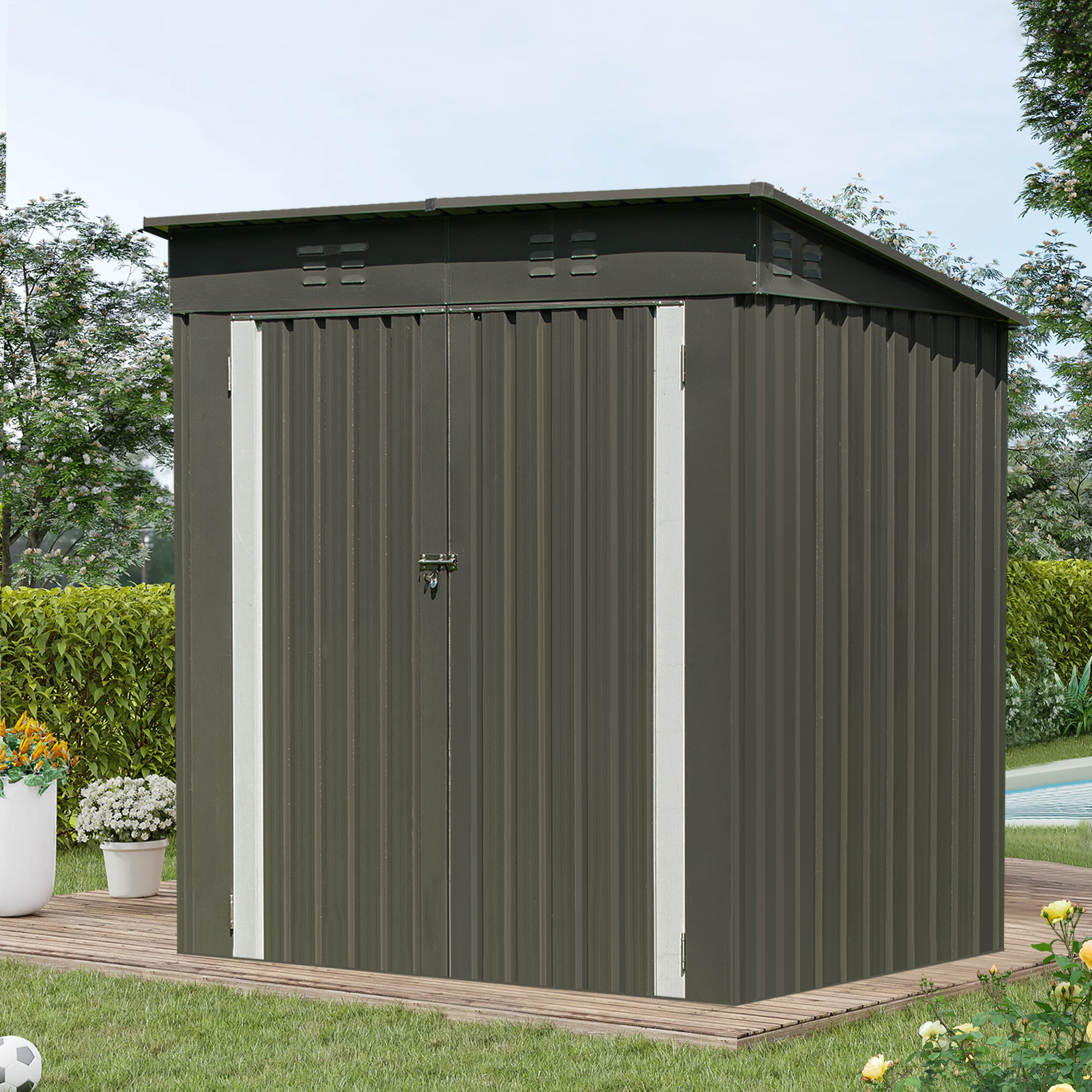 Kkonetoy 6.4x4.3x6.0FT Metal Tool Sheds Heavy Duty Storage House ...