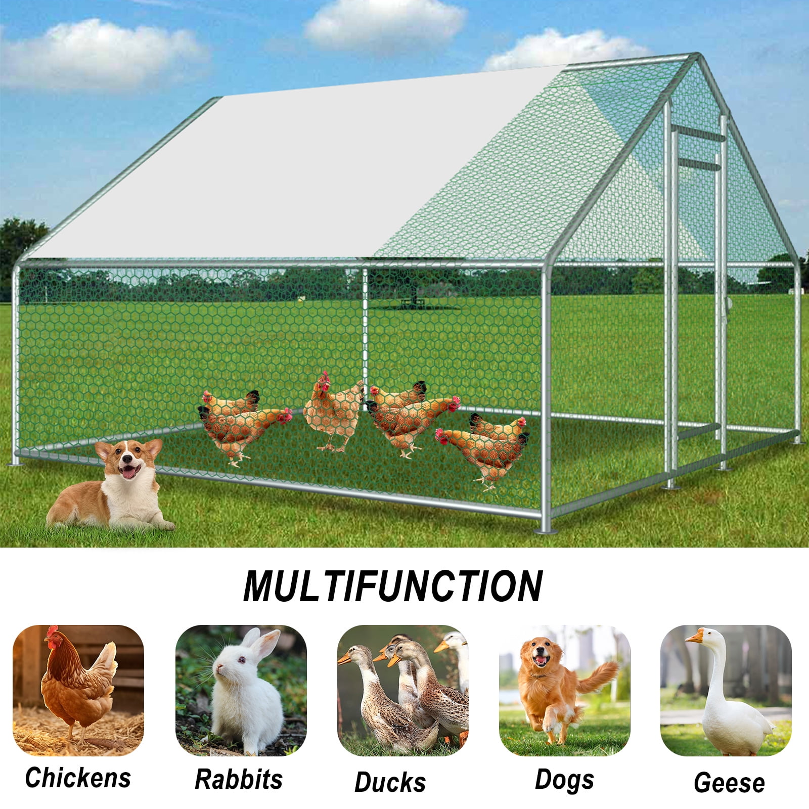 Kkonetoy Large Chicken Run Walk In Coop Backyard Hen House Poultry ...