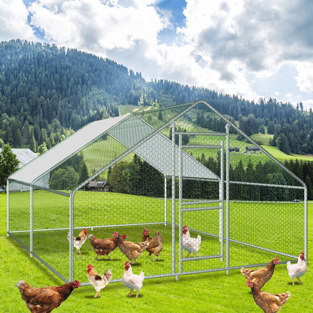 Kkonetoy Large Metal Walk-In Chicken Coop Hen Run House Cage Enclosure ...