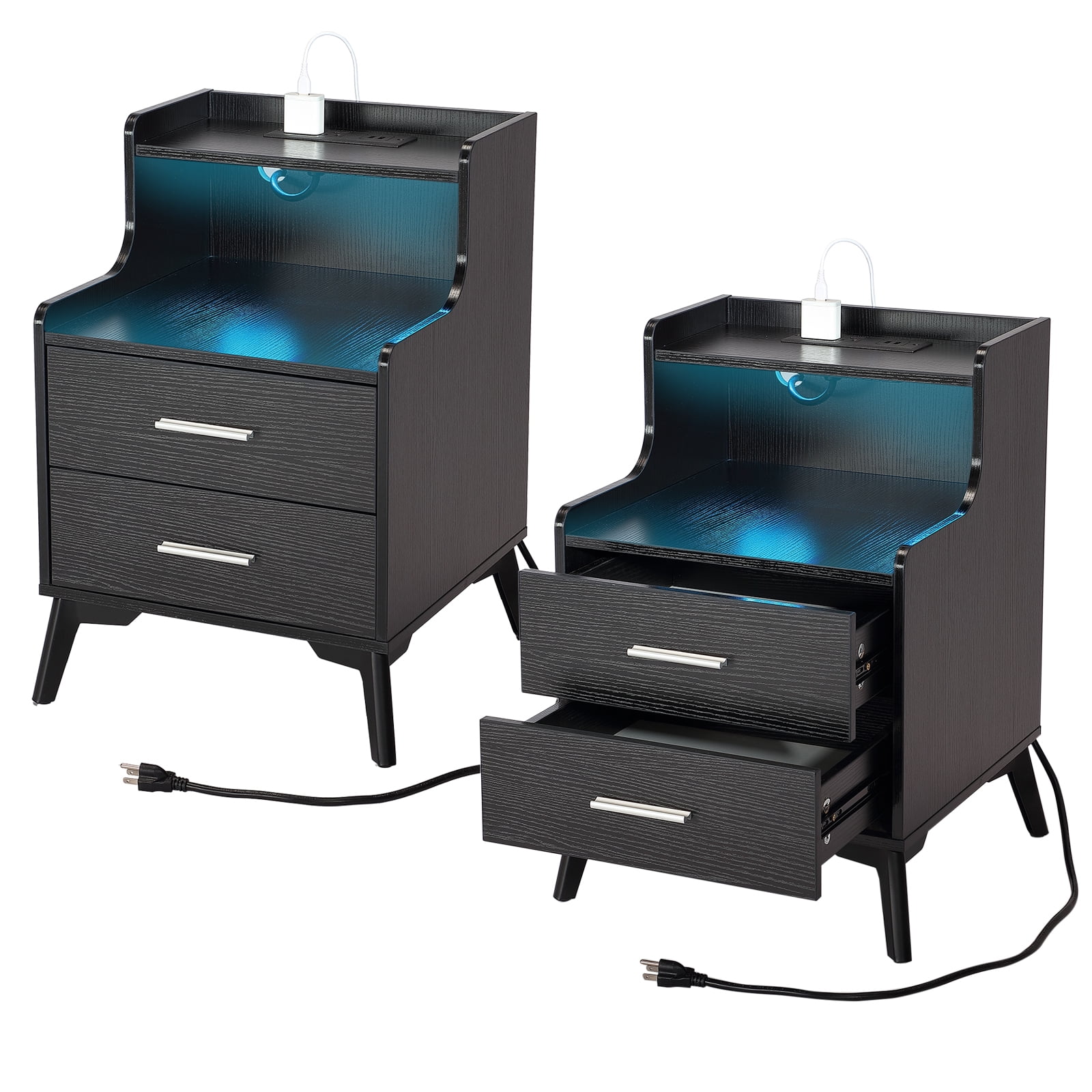 Kkonetoy Nightstand Set of 2, Night Stand with Charging Station, Modern ...