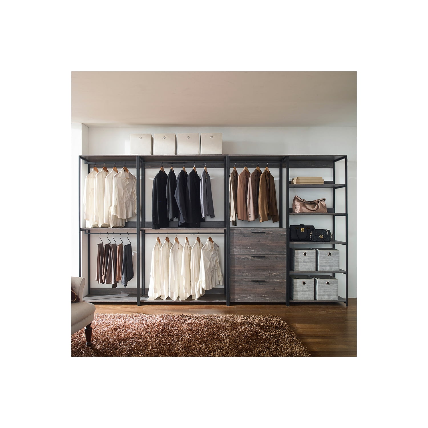 Klair Living Monica Wood Walk-in Closet System in Rustic Gray - Walmart.com