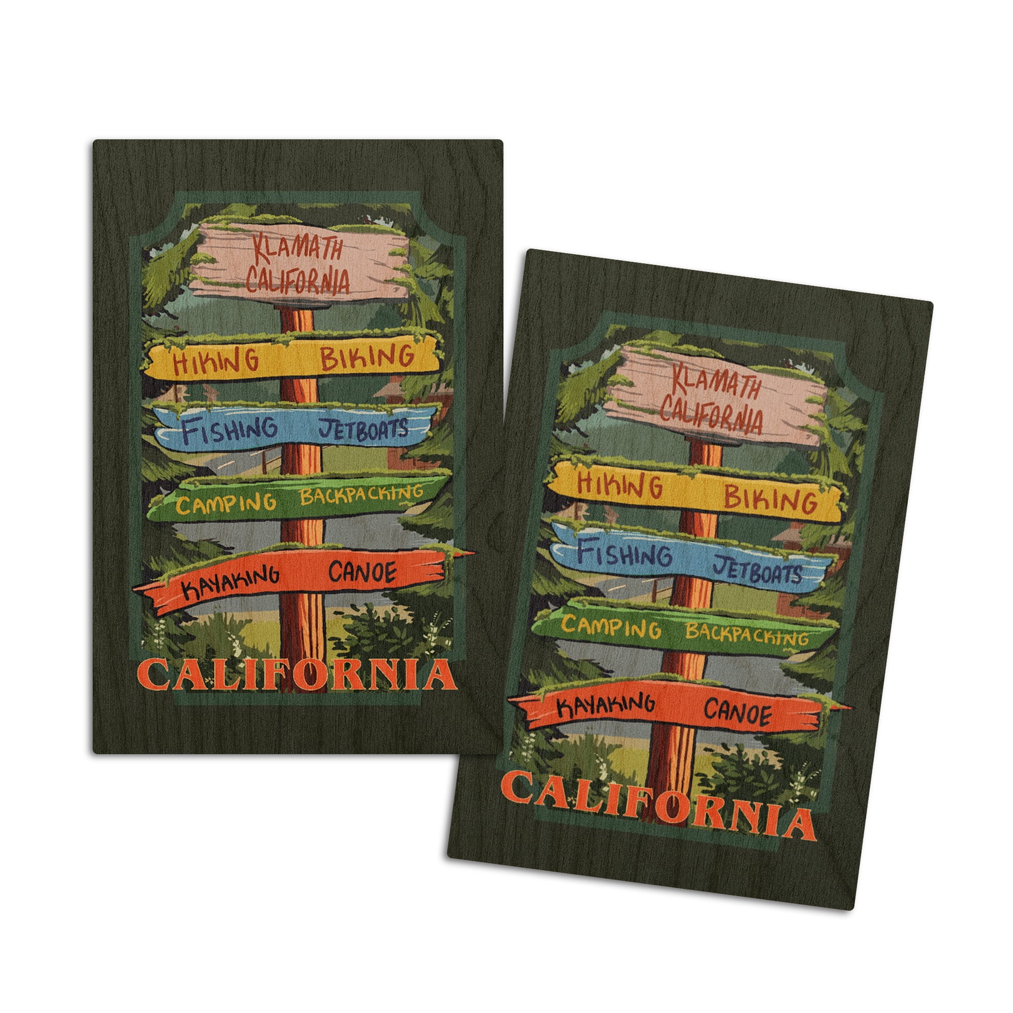 Klamath, California, Destination Signpost, contour (4x6 Birch Wood ...