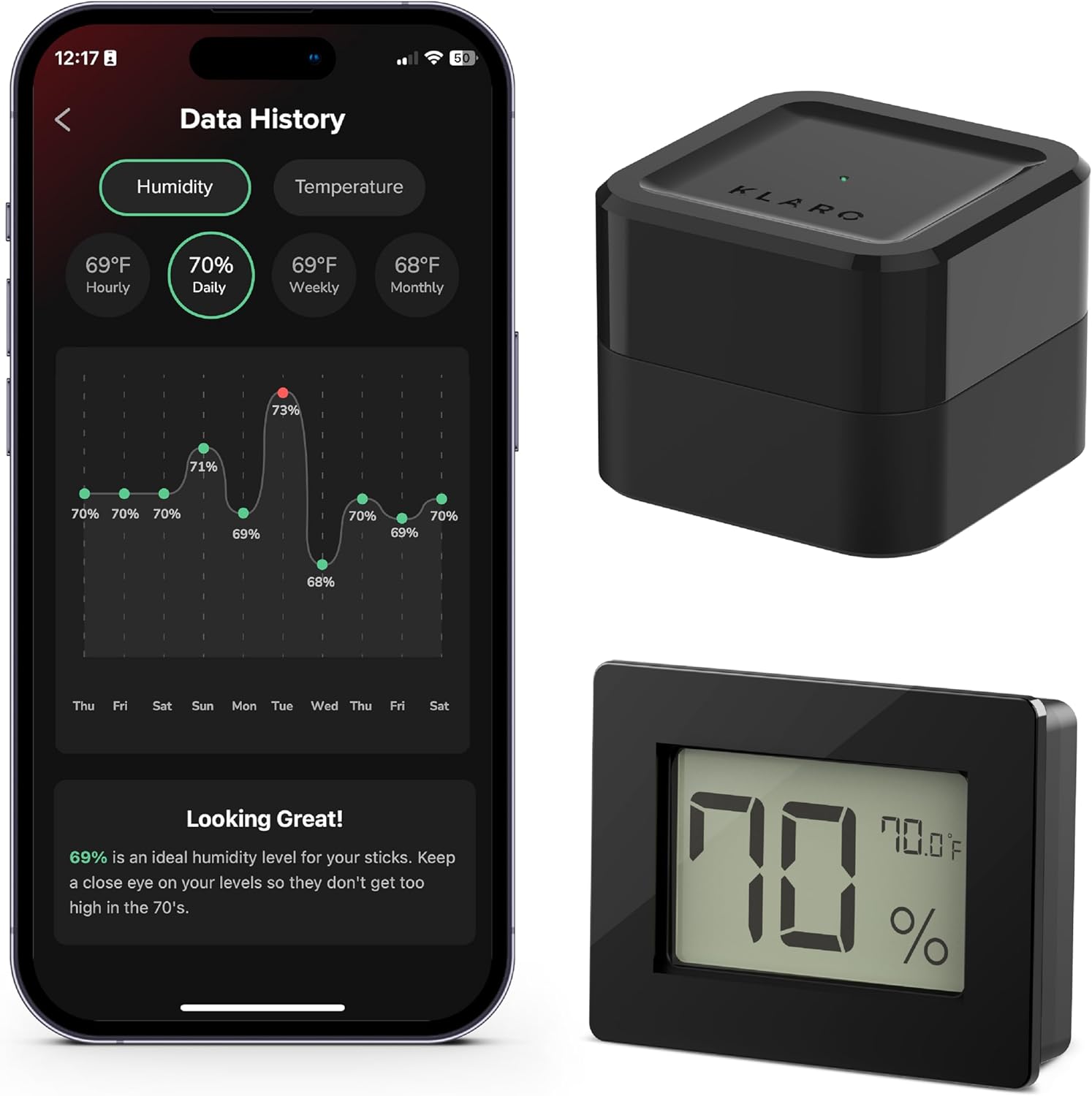 Klaro Valet - Smart Humidity & Temperature Hygrometer Sensor, App ...