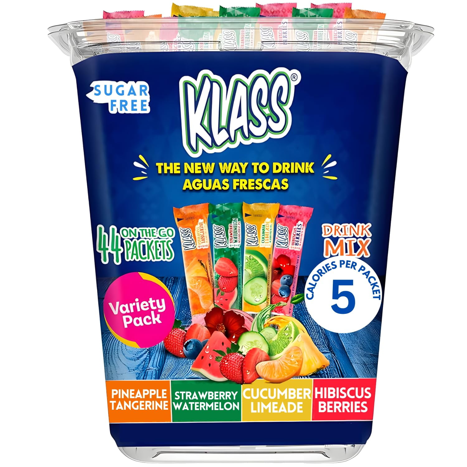 Klass Aguas Frescas Powdered Drink Mix, 44 Sugar-Free Packets, 4 ...