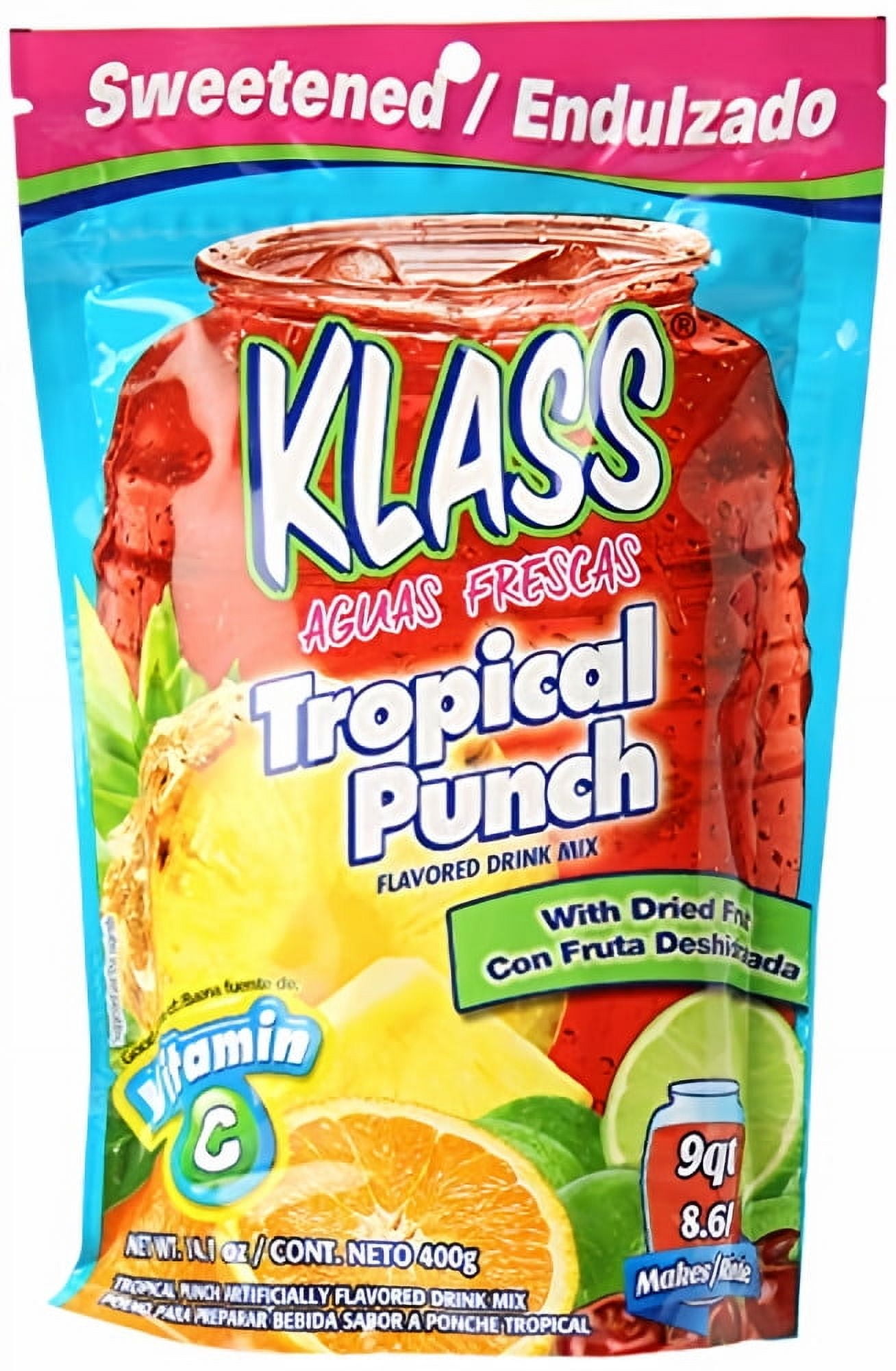 Klass Tropical Punch Flavored Drink Mix with Dried Fruit 14.1 oz (Pack ...