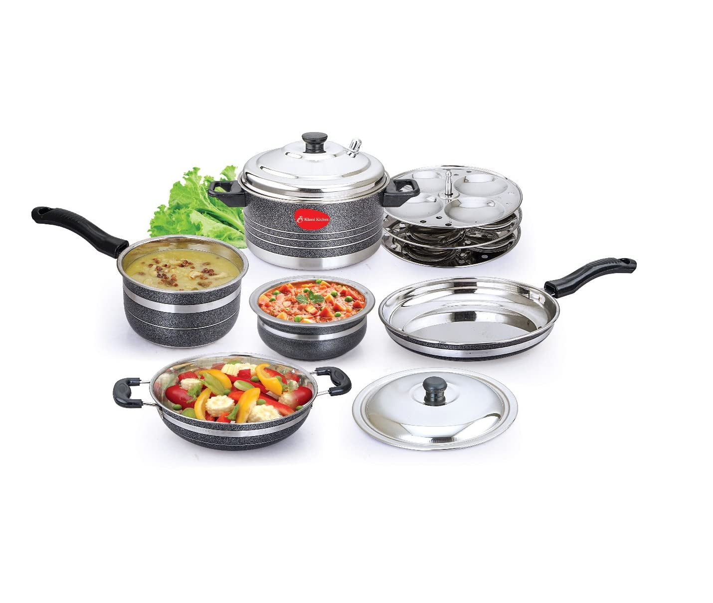 Klassi Kichen Cookwareset 1Pc Idli Maker, Kadhai , Fry Pan, Handi, Milk ...