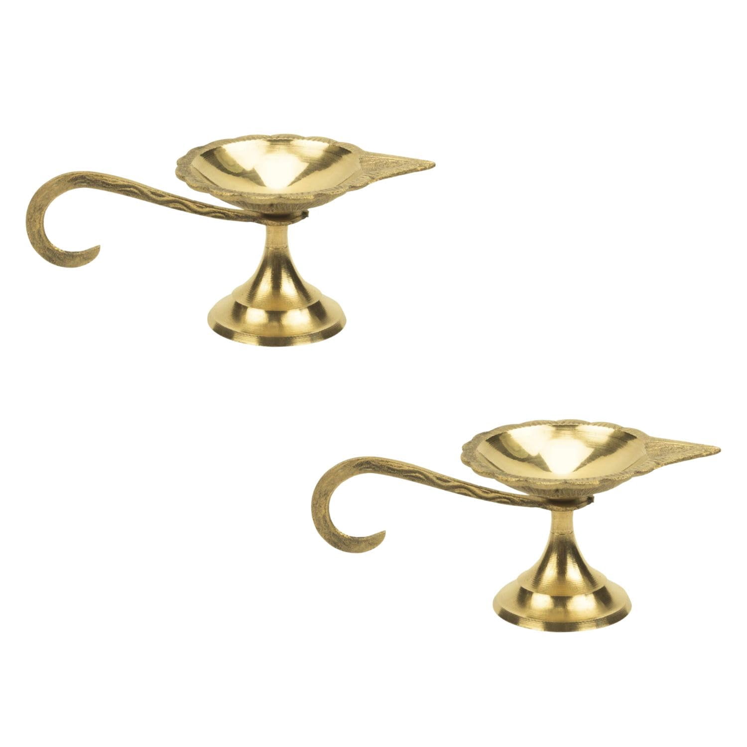 Klassic Brass Puja Diya with Curved Handle Brass Diya Heavy Base Aarti ...