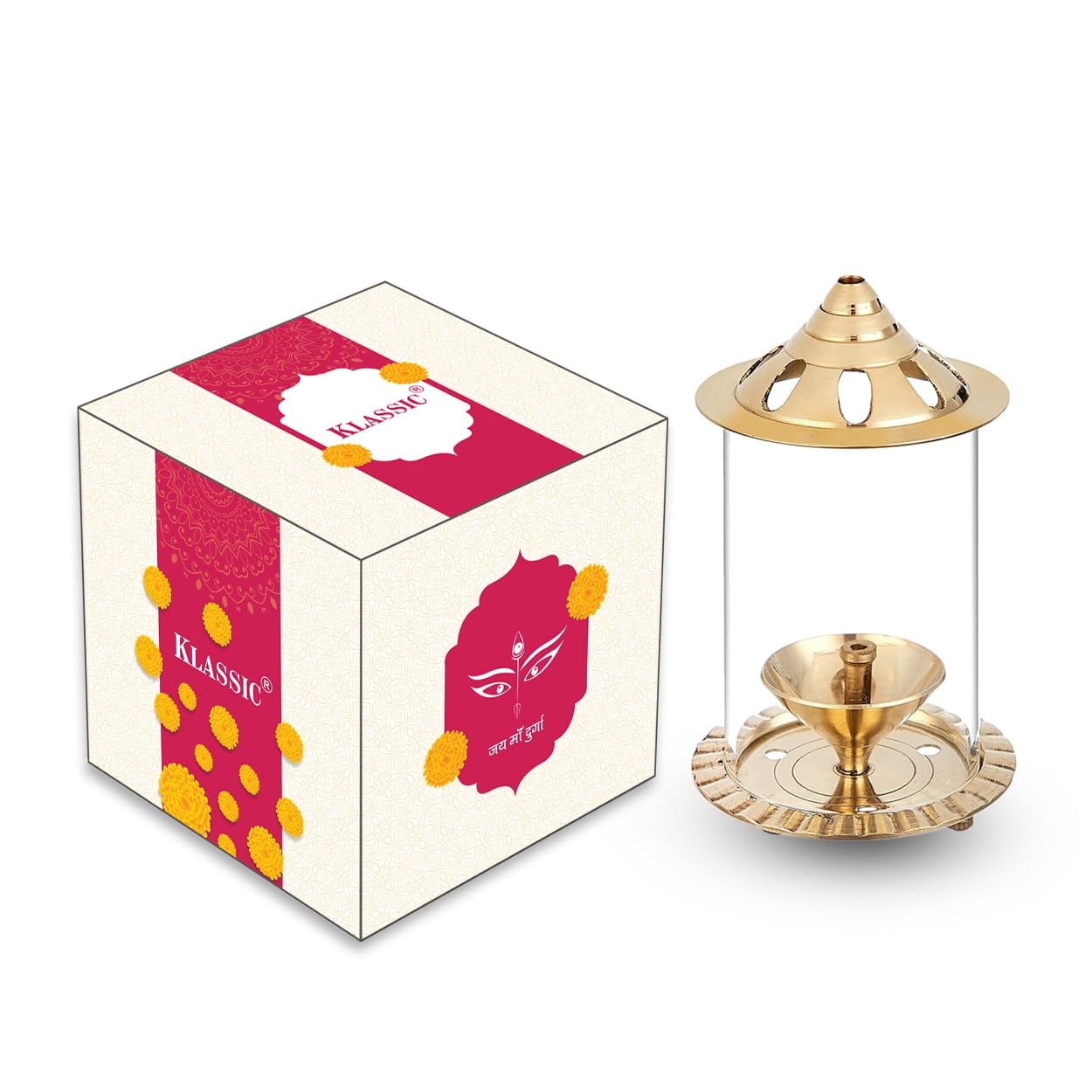 Klassic Navjyoti 4 Inch Akhand Diya With Borosilicate Glass Shade For ...