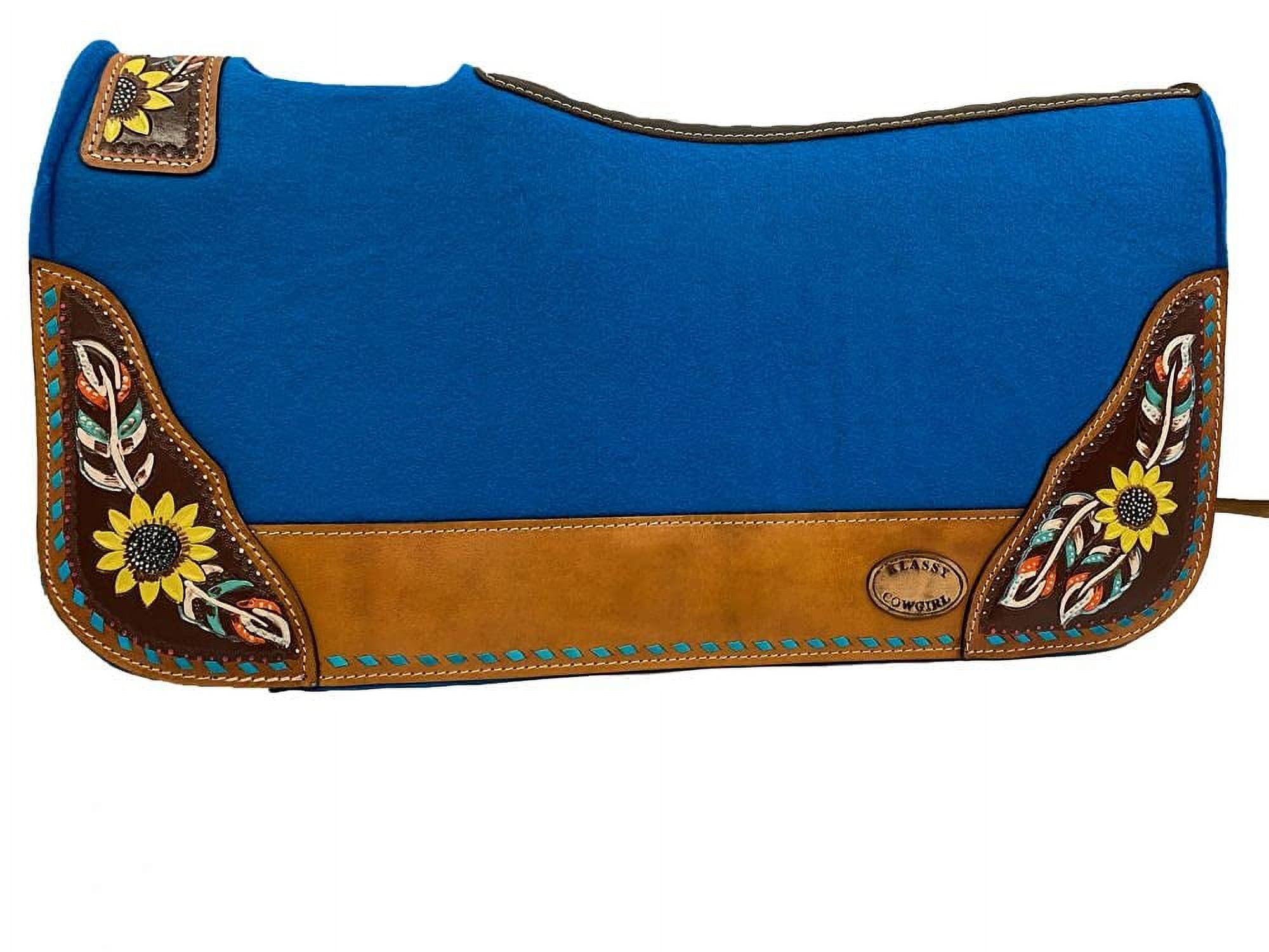 Klassy Cowgirl 28"x30" Barrel Style Blue Felt Saddle Pad w/ Feather ...