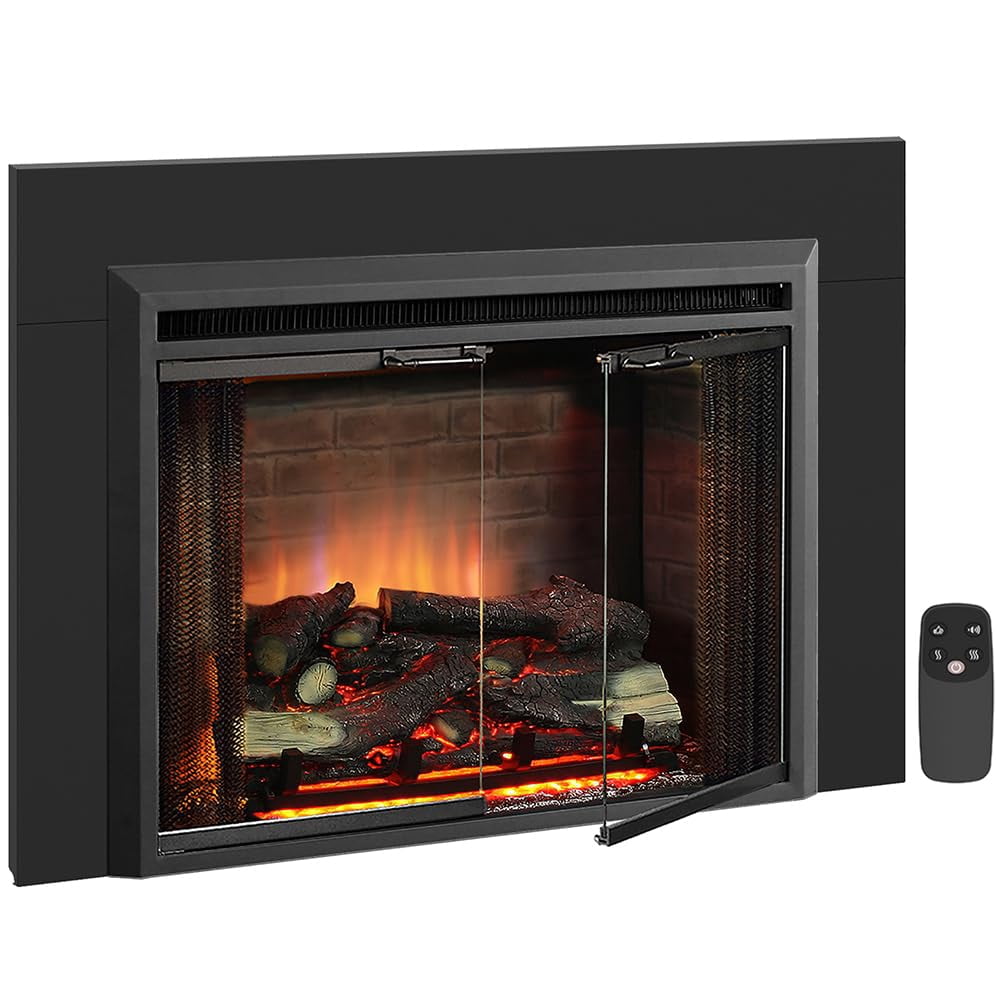 Klaus 30 Inch Electric Fireplace Insert with Trim Kit, Realistic Resin ...