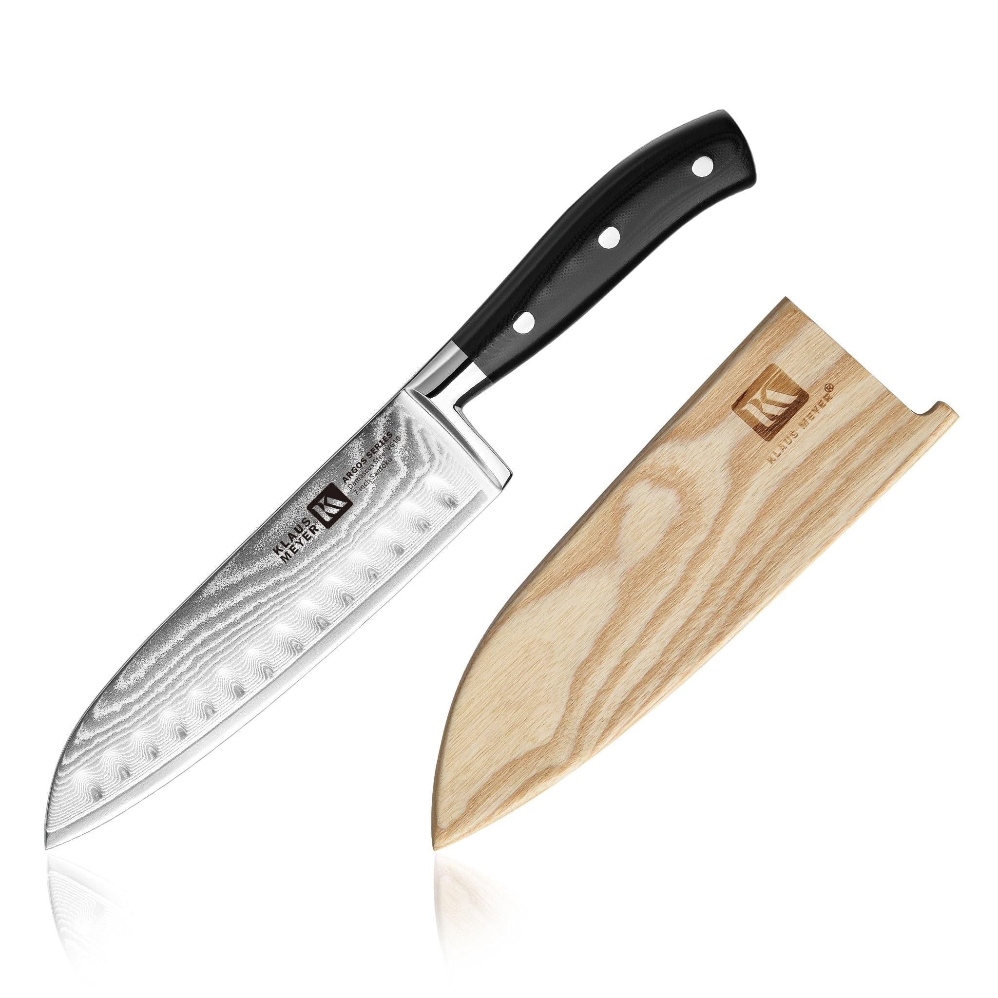 Klaus Meyer Argos Damascus Steel 7 inch Santoku Knife with Wood Sheath ...