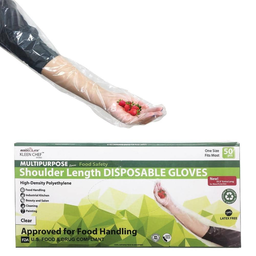 Kleen Chef Clear Disposable Shoulder Length Poly Gloves for Food ...