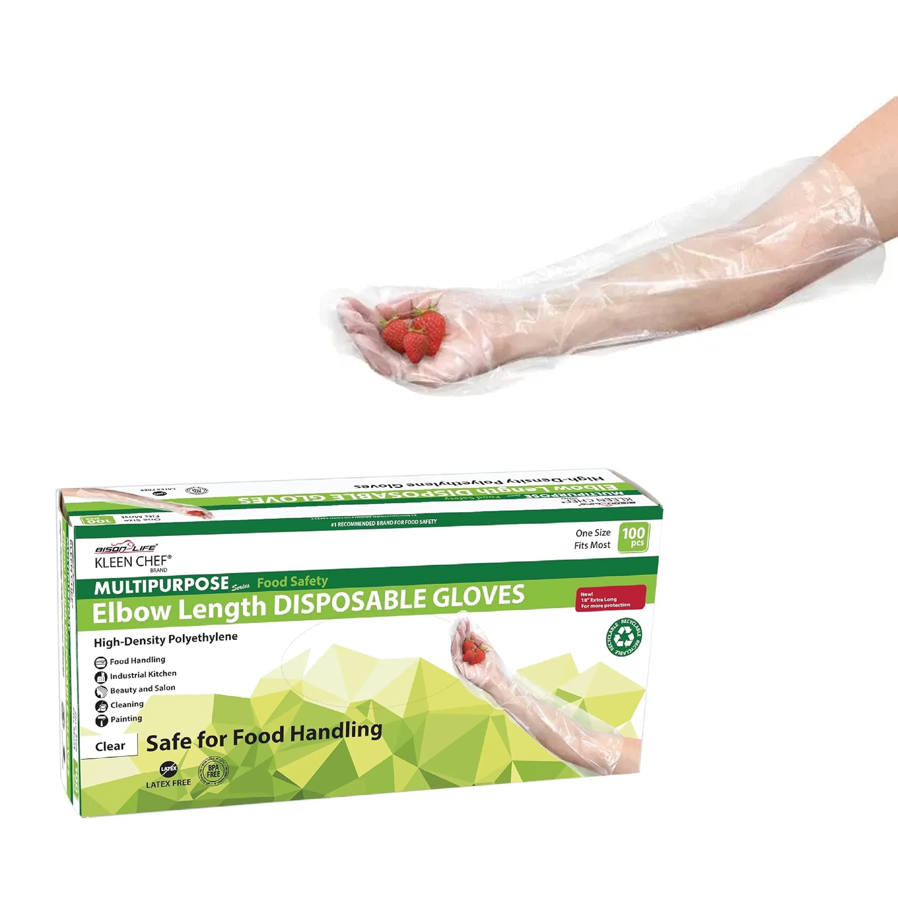 Kleen Chef Disposable 23" inch Elbow Length Poly Gloves for Cleaning ...