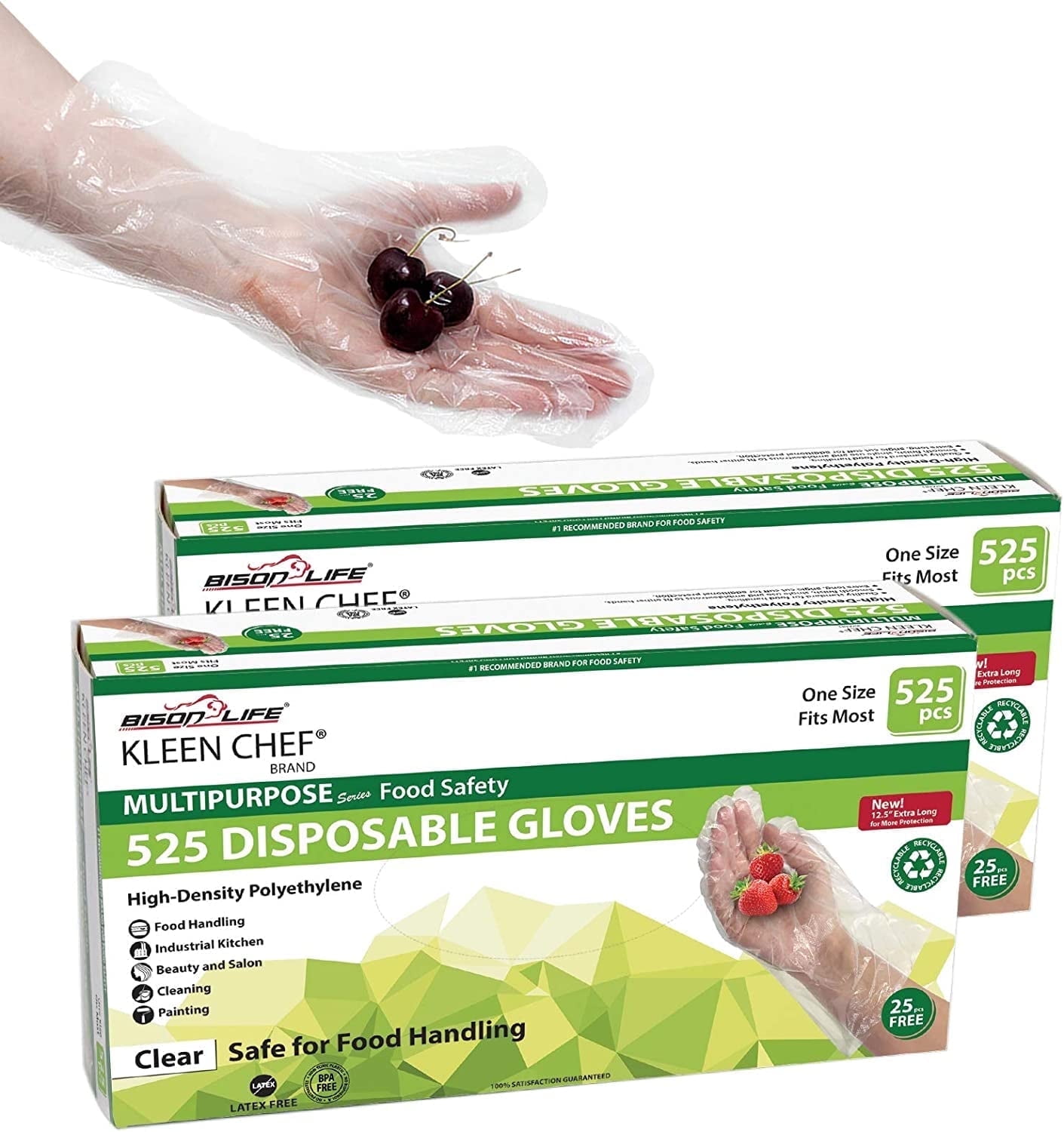 Bison Life Kleen Chef Disposable Food Handling Poly Gloves, 525 per Box ...