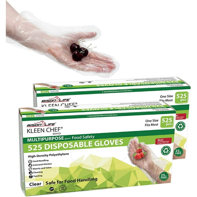 Kleen Chef Disposable Food Prep Gloves, 525 Per Box (2 Boxes), 11.5 ...