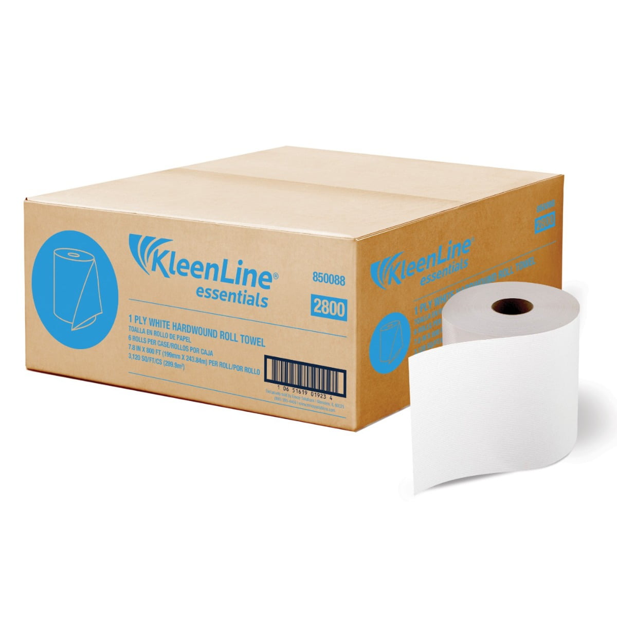 KleenLine Essentials 2800 1-Ply White Hardwound Roll Towel, 850088, 7.8 ...
