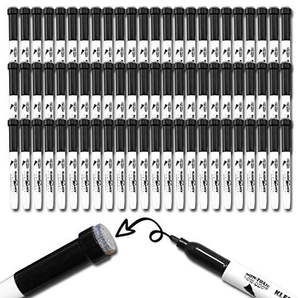 KleenSlate (72) Black Low Odor, Non toxic Dry Erase Marker with Eraser ...