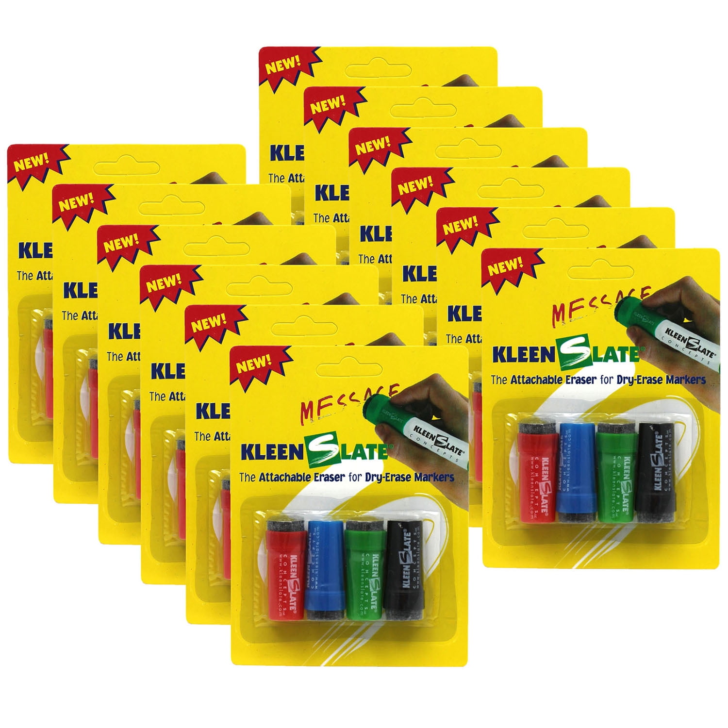 KleenSlate Attachable Erasers for Dry-Erase Markers, 4 Per Pack, 12 ...