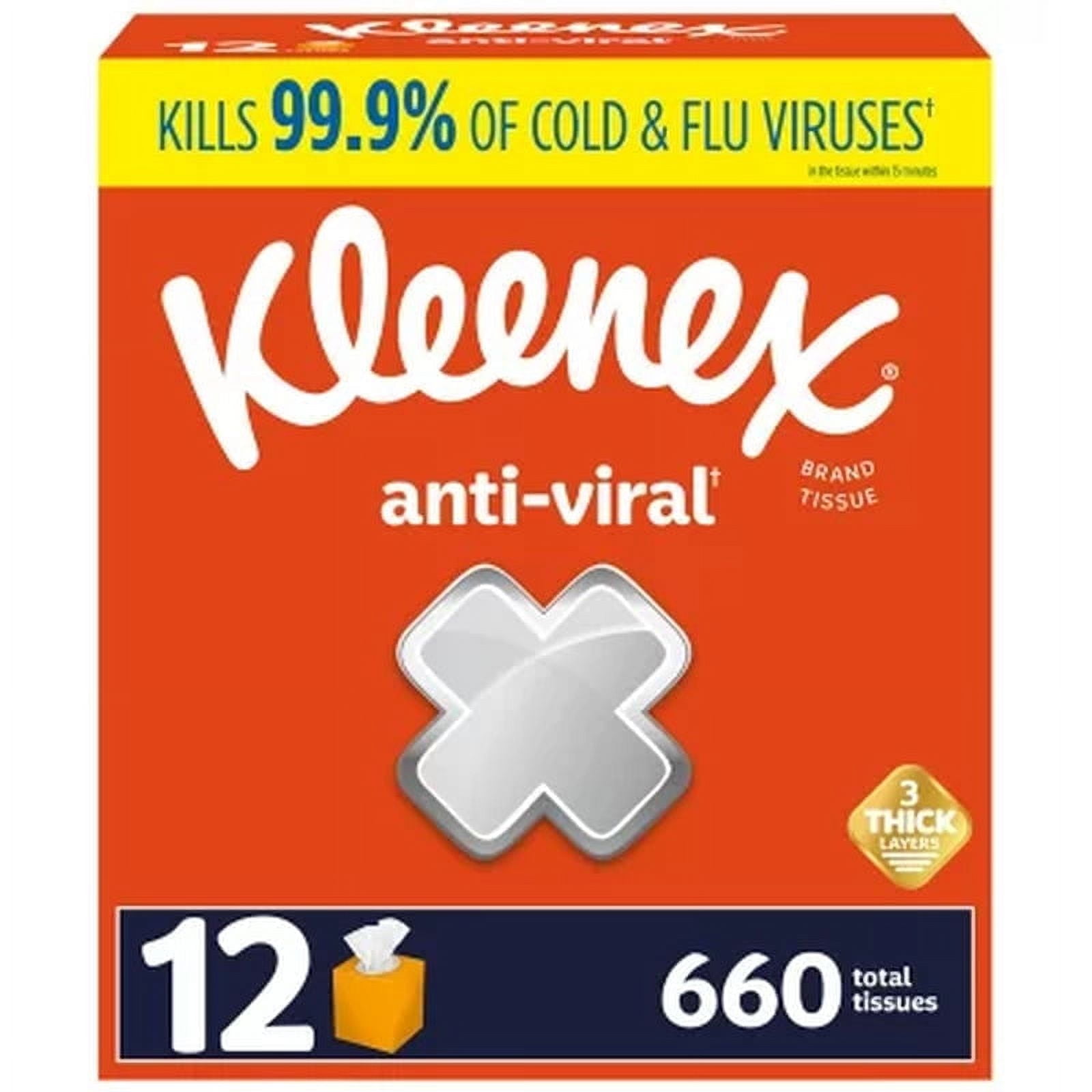 Kleenex Anti-Viral 3-Ply Facial Tissues, Cube Boxes 55 Tissues/Box, 12 ...