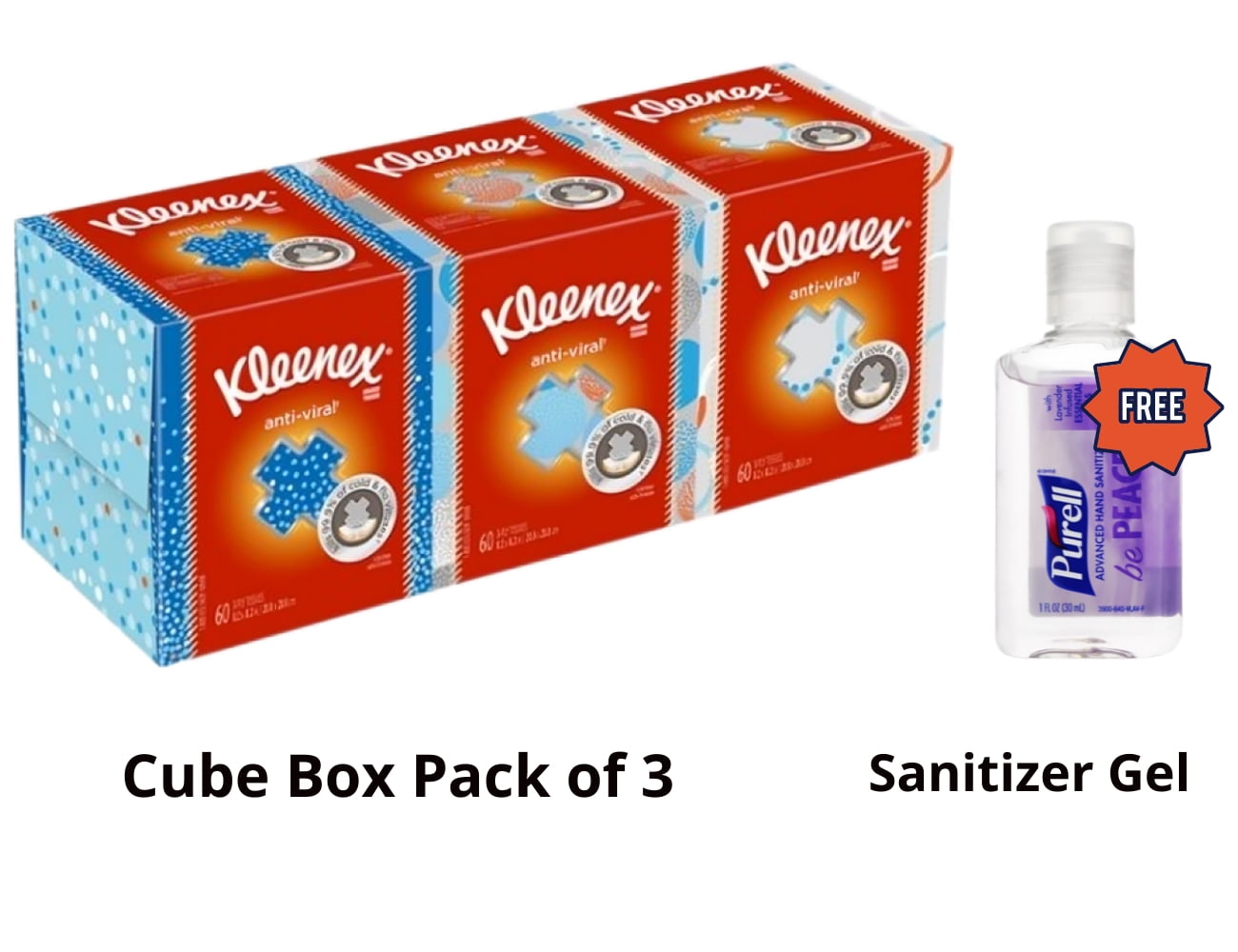 Kleenex Anti-Viral 3-Ply Tissues, Cube Box, Pack of 3 & 1 Free Gift ...