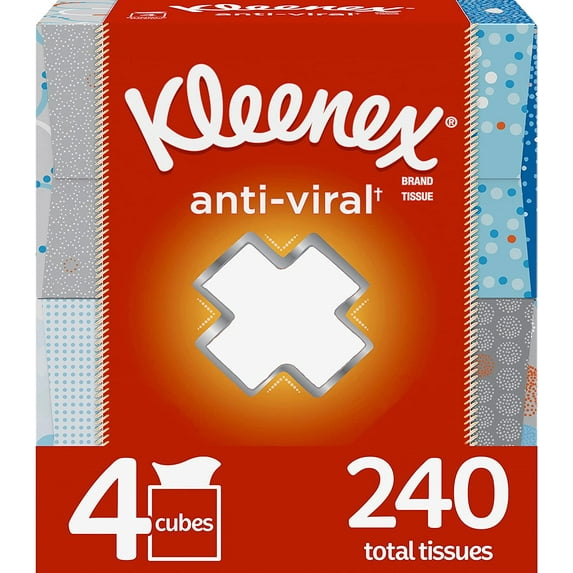 Kleenex Anti-Viral Facial Tissues, 4 Cube Boxes, 3-Ply, 240 Tissues ...