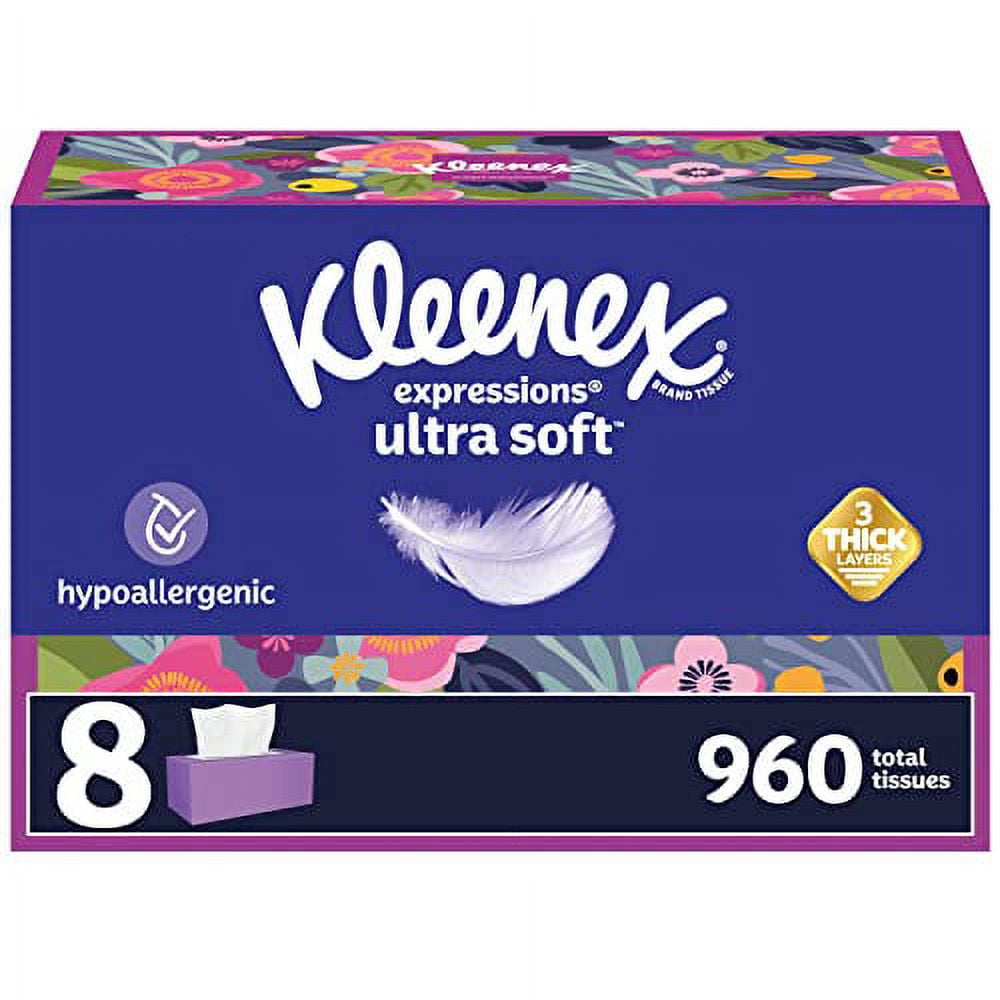 Kleenex Expressions Ultra Soft 3-Ply Facial Tissues, Multipack of 8 Flat Boxes, 120 Tissues per ...