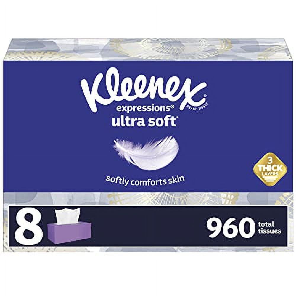 Kleenex Expressions Ultra Soft Facial Tissues, 8 Flat Boxes, 120 Tissues per Box, 3-Ply ...