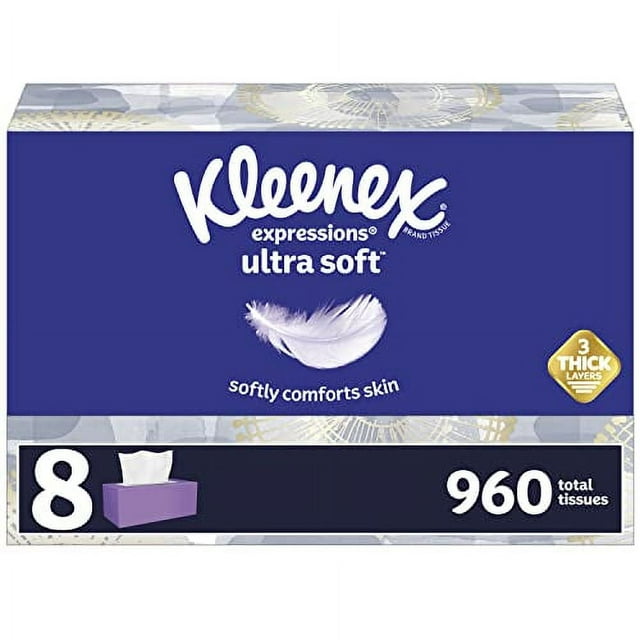 Kleenex Expressions Ultra Soft Facial Tissues, 8 Flat Boxes, 120 ...