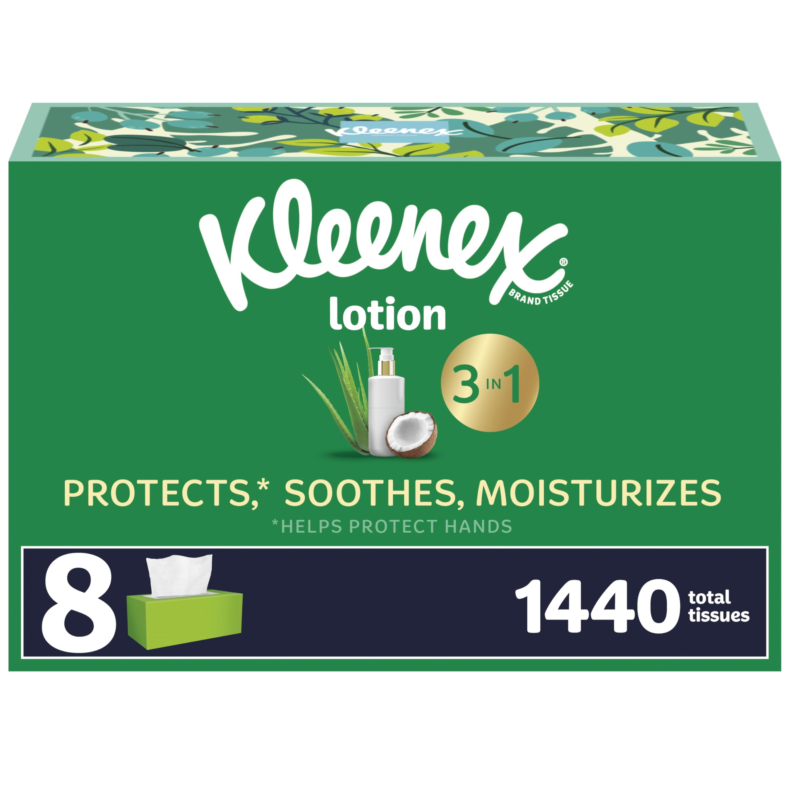 Kleenex Lotion Facial Tissues MMF7 with Coconut Oil, 8 Flat Boxes, 180 ...