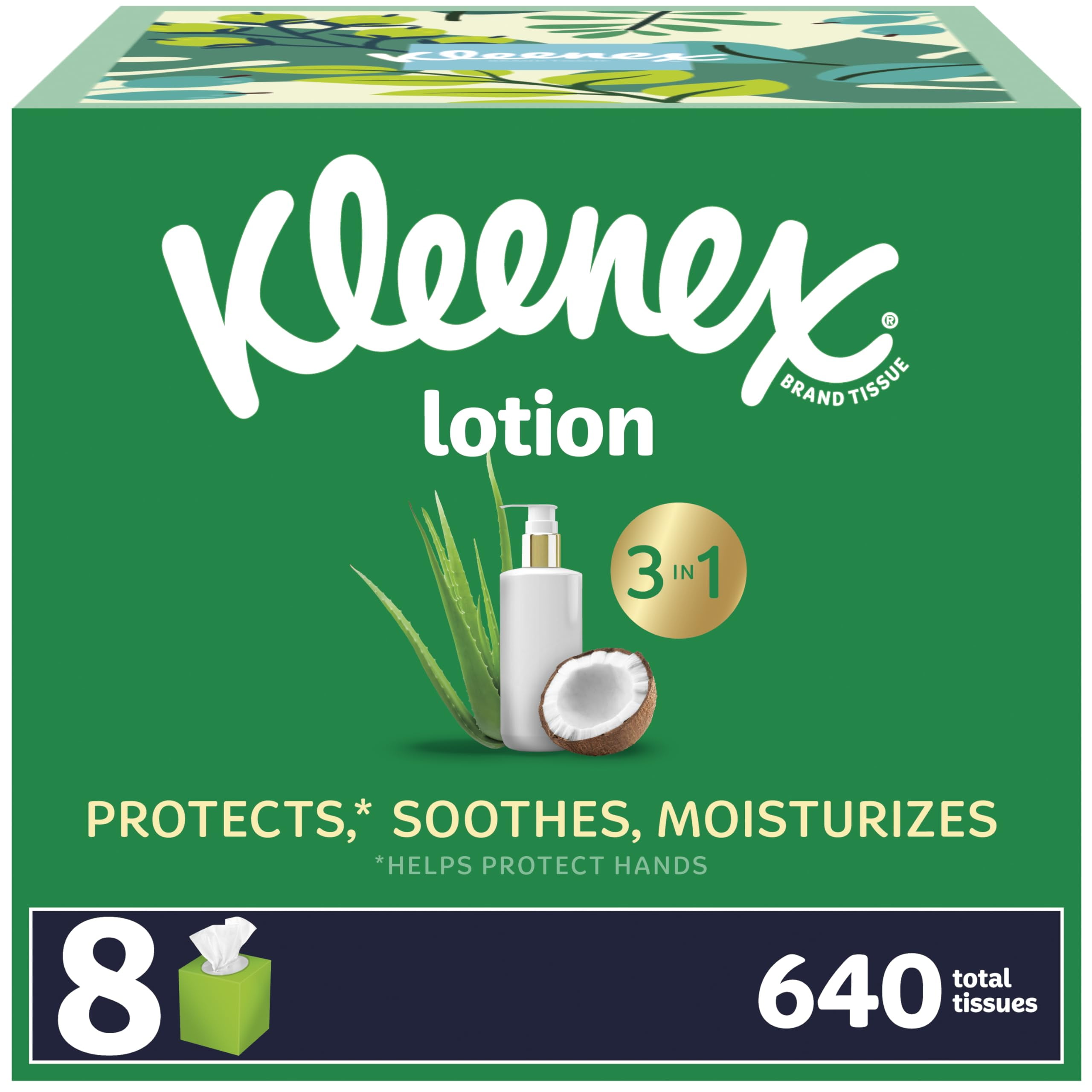 Kleenex Lotion Facial Tissues OIF8 with Coconut Oil, 8 Cube Boxes, 80 Tissues Per Box, 3-Ply ...
