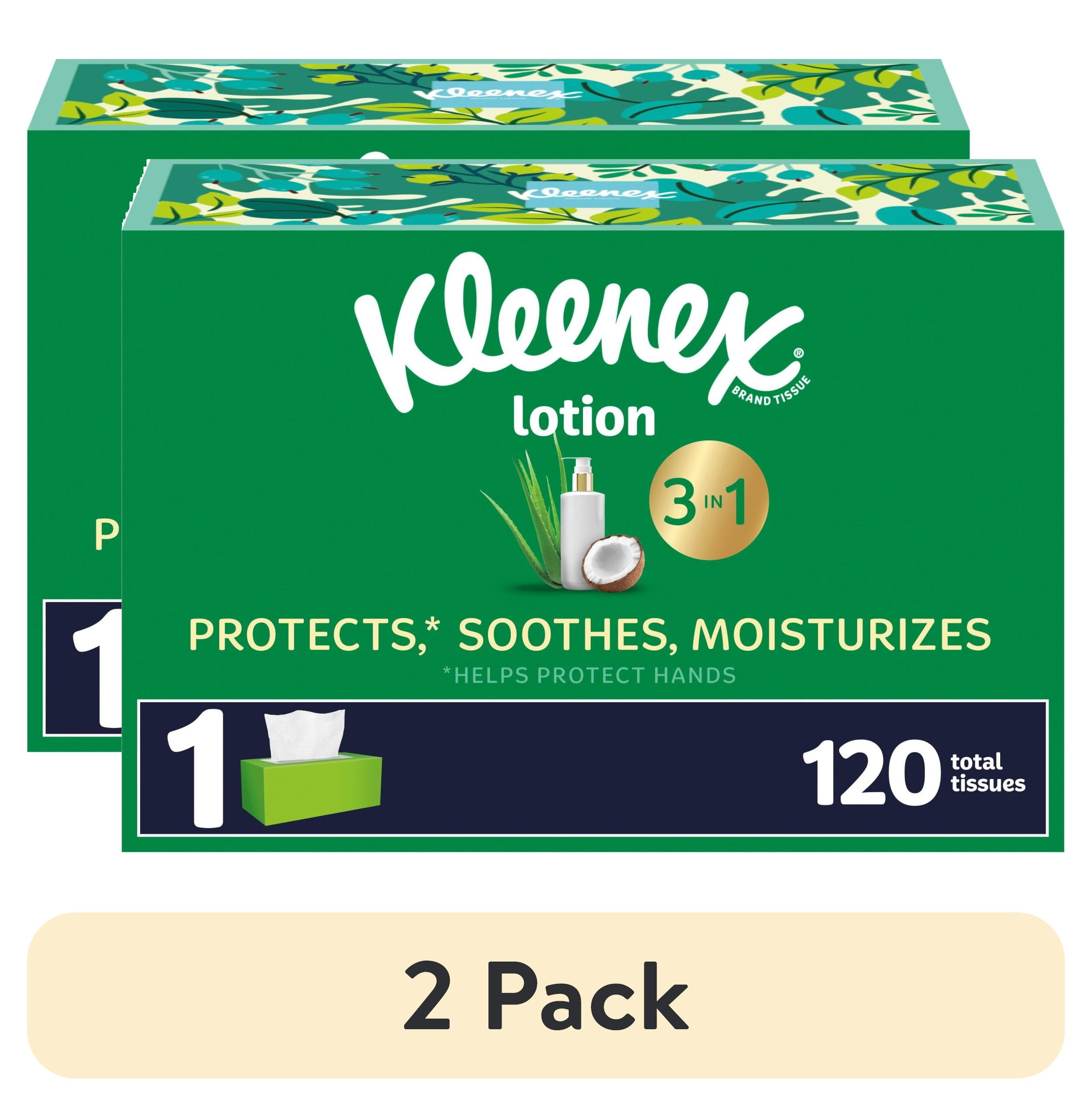 (2 pack) Kleenex Lotion Facial Tissues with Coconut Oil, 1 Flat Box, 120 Tissues per Box, 3-Ply ...