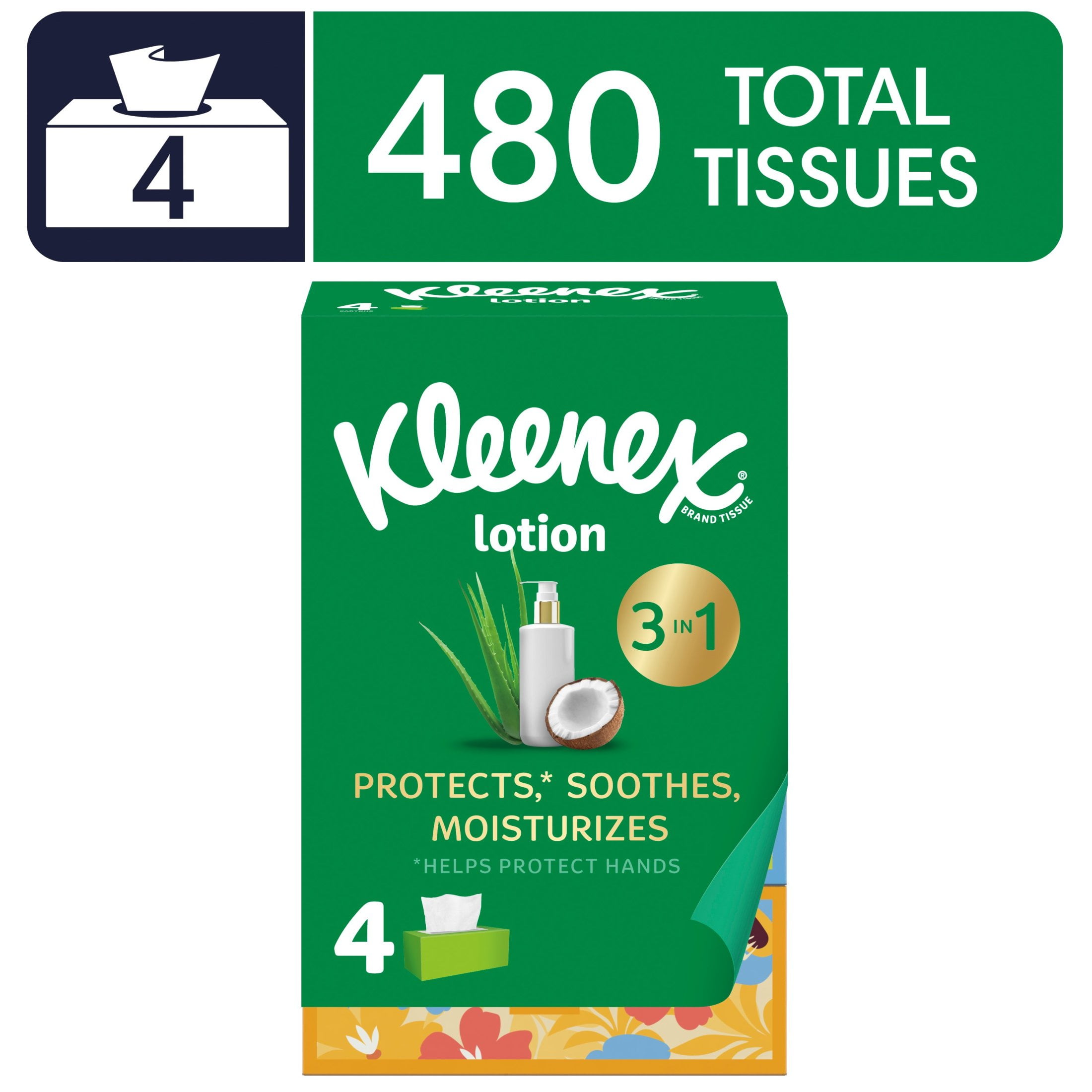 Kleenex Lotion Facial Tissues with Coconut Oil, 4 Flat Boxes, 120 ...