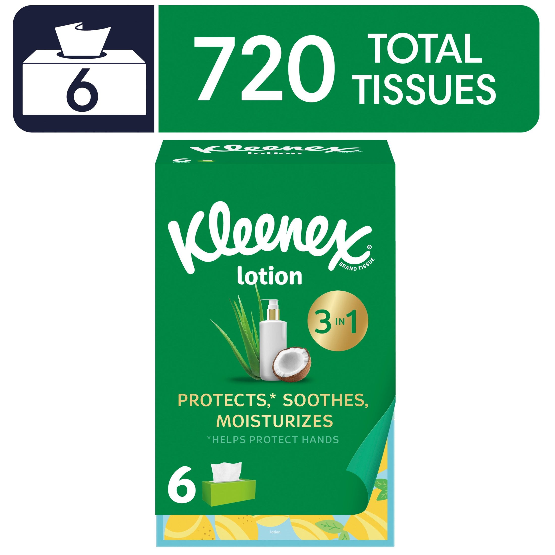 Kleenex Lotion Facial Tissues with Coconut Oil & Aloe, 3-Ply, 6 Packs ...