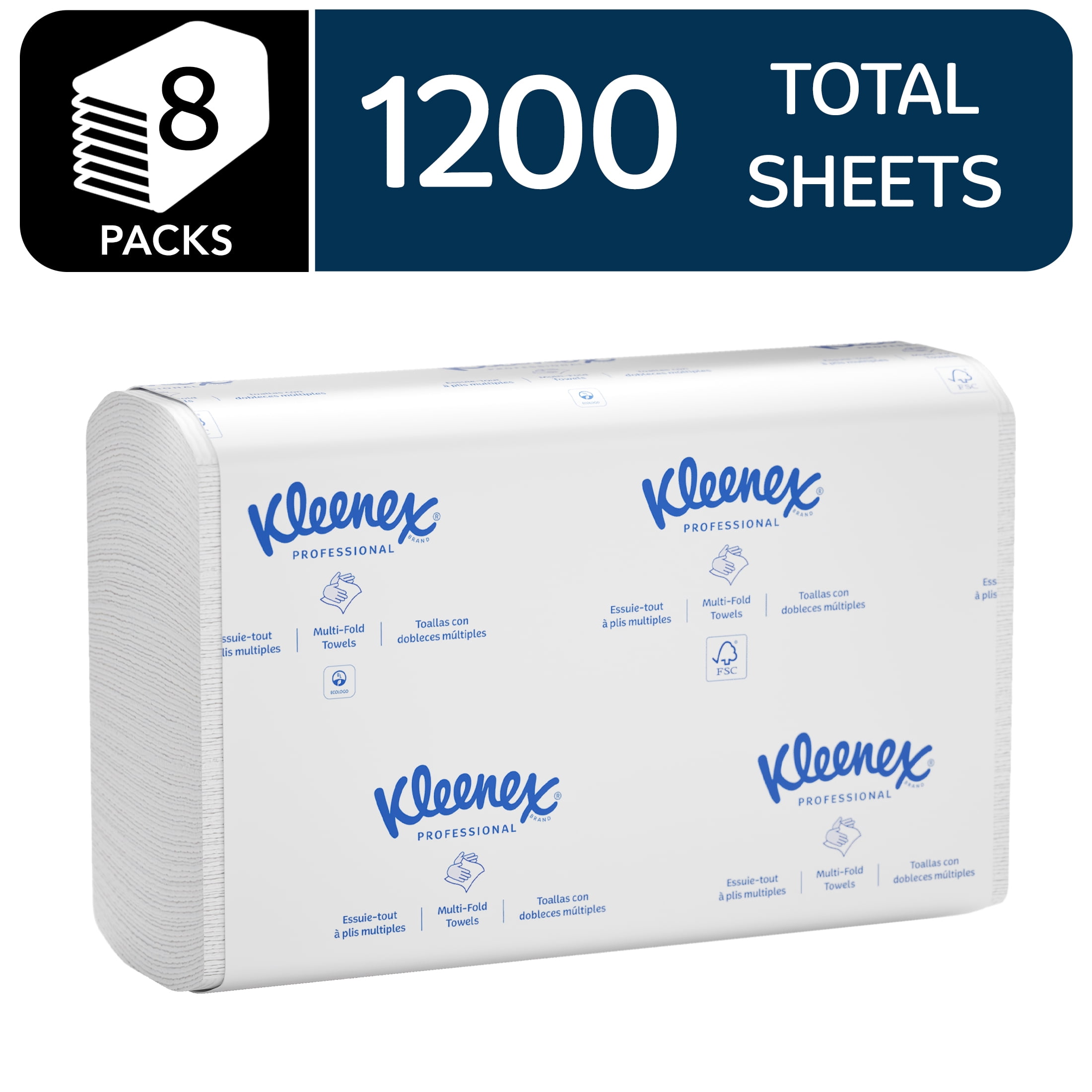 "Kleenex 1-Ply Multifold Paper Towels, 9.2""x9.4"", 150 Sheets/Pack, 8 ...
