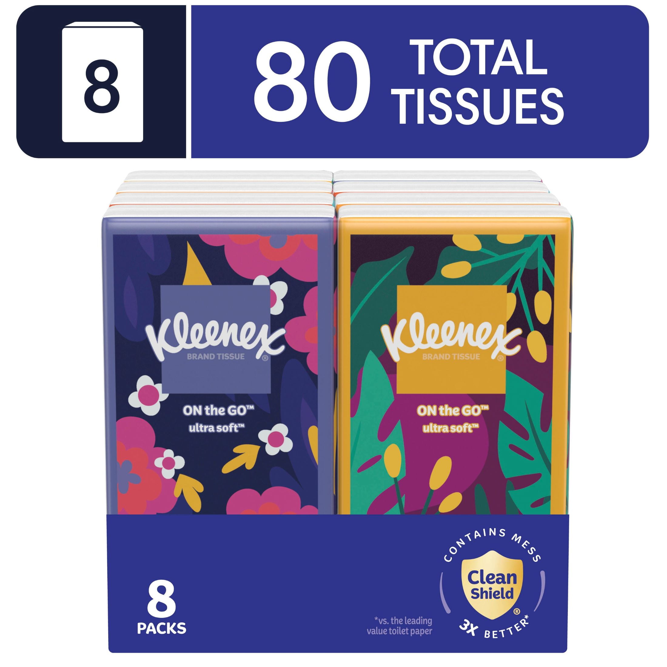 Kleenex On-the-Go Travel Size Pocket Packs, Small Facial Tissues, 8 Personal Packs - Walmart.com