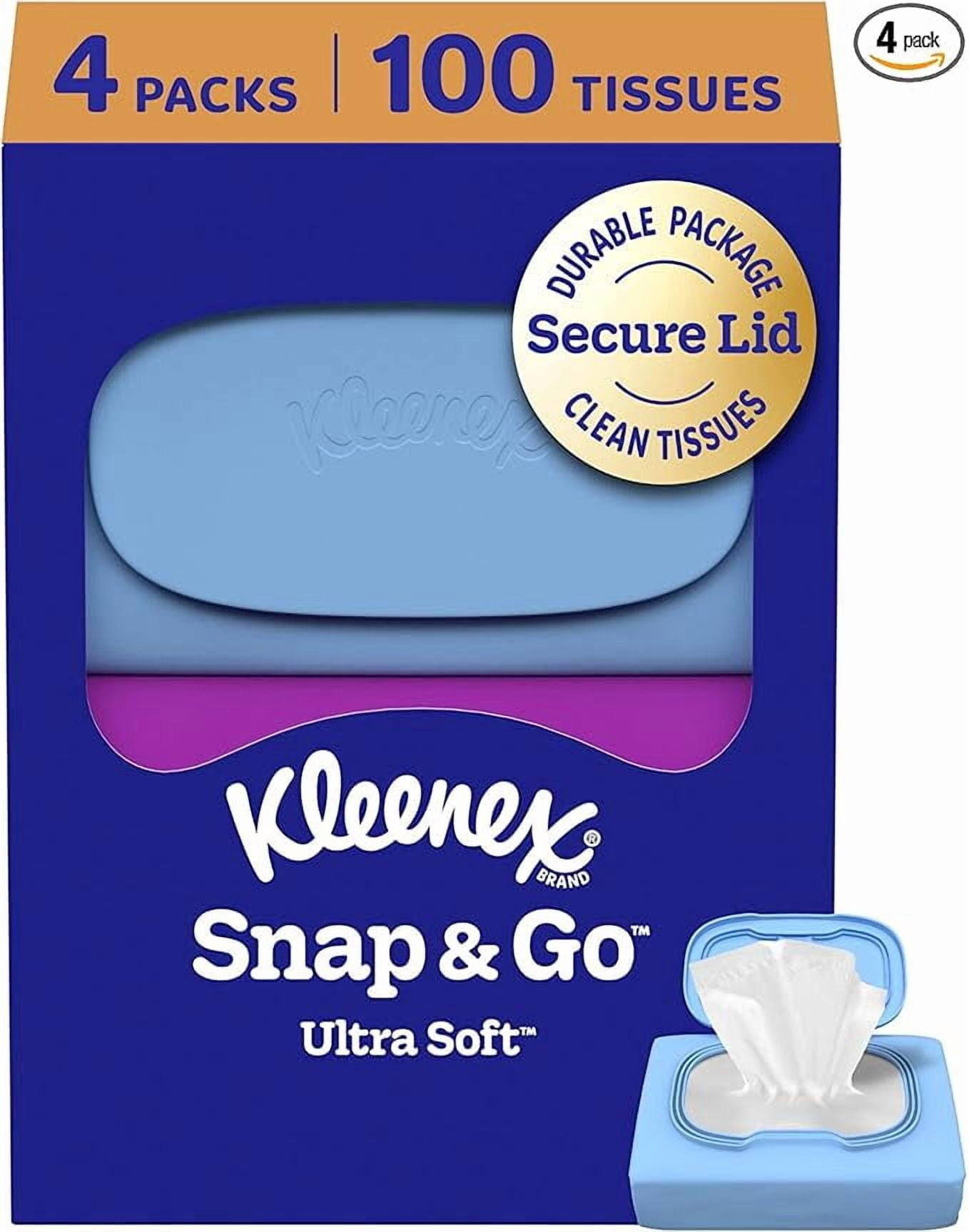 Kleenex Snap & Go Ultra Soft Facial Tissues, 4 On-the-Go Packs, 25 ...