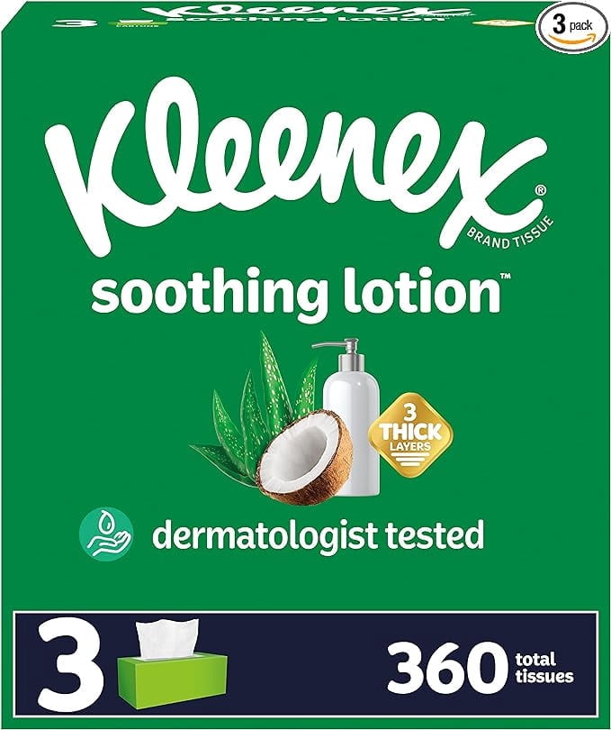 Kleenex Soothing Lotion Facial Tissues with Coconut Oil, 3 Flat Boxes ...