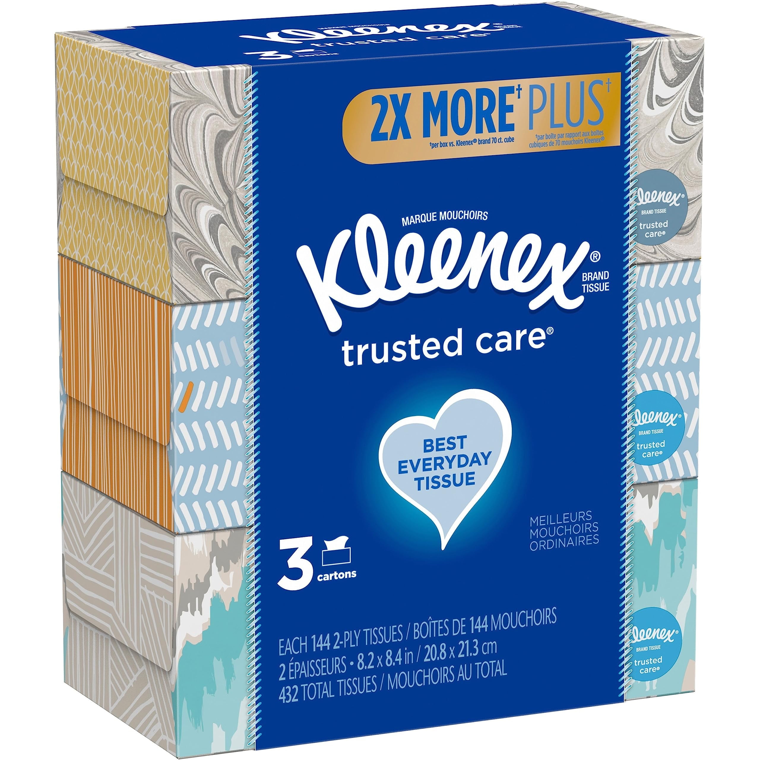 Kleenex Trusted Care Facial Tissues, 144-Count Box Pack of 3, Soft and ...