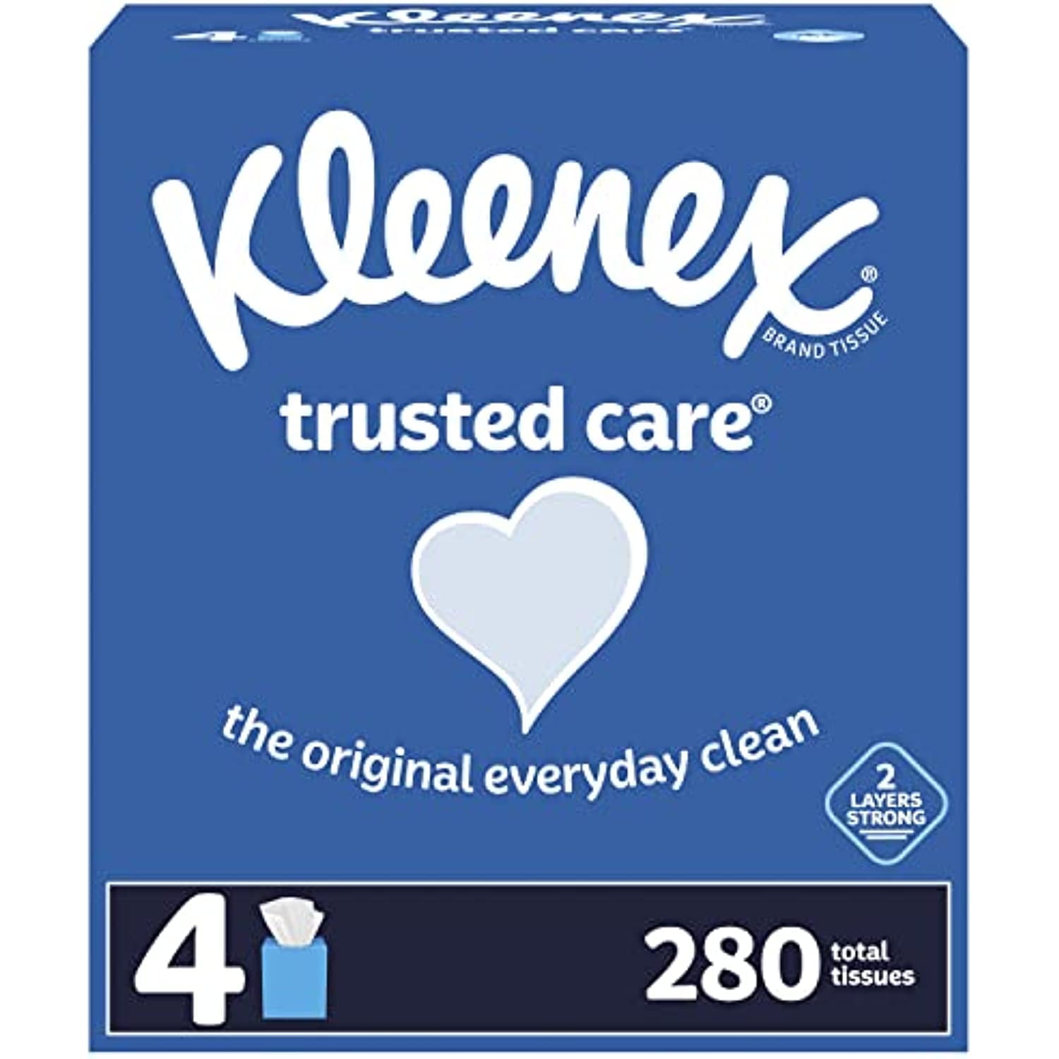 Kleenex Trusted Care Everyday Facial Tissues, 4 Pack, 280 Tissues Total ...