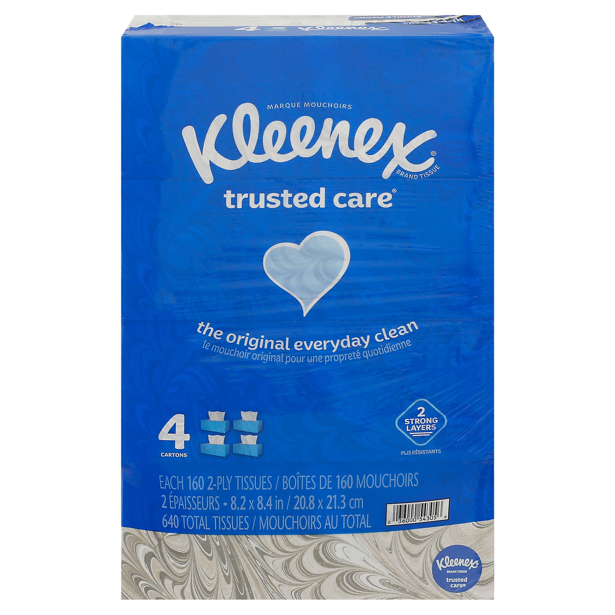 Kleenex Trusted Care Facial Tissue, White, 160 Sheets/Box, 4 Boxes/Pack ...