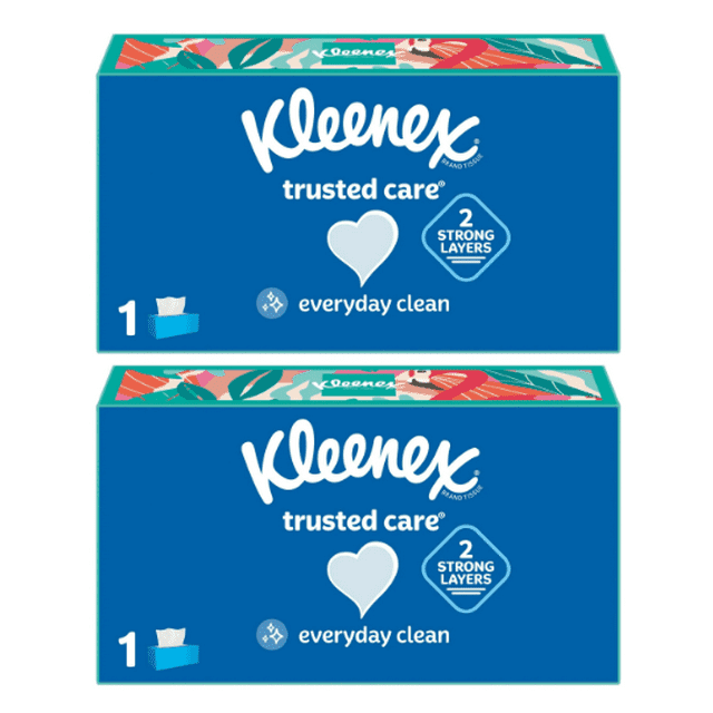 Kleenex Trusted Care Facial Tissues, 1 Flat Box, 72 Tissues per Box, 2 ...