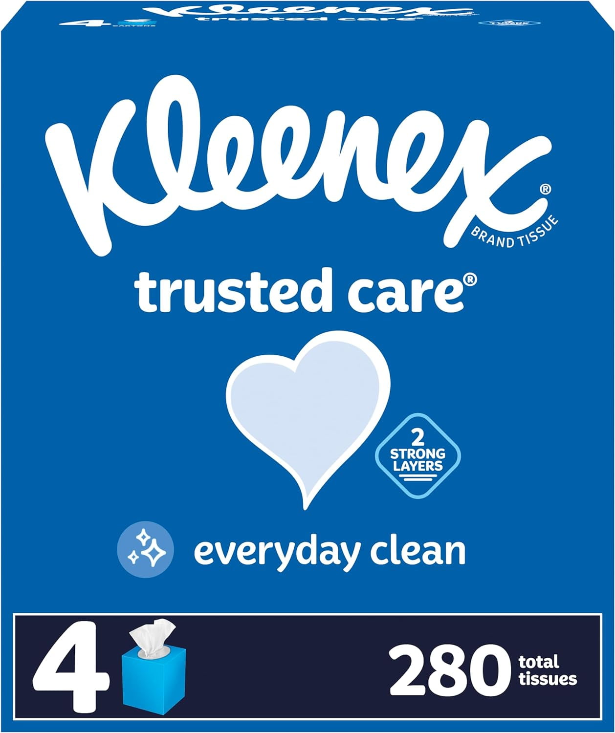 Kleenex Trusted Care Facial Tissues, 4 Cube Boxes, 70 Tissues per Box ...