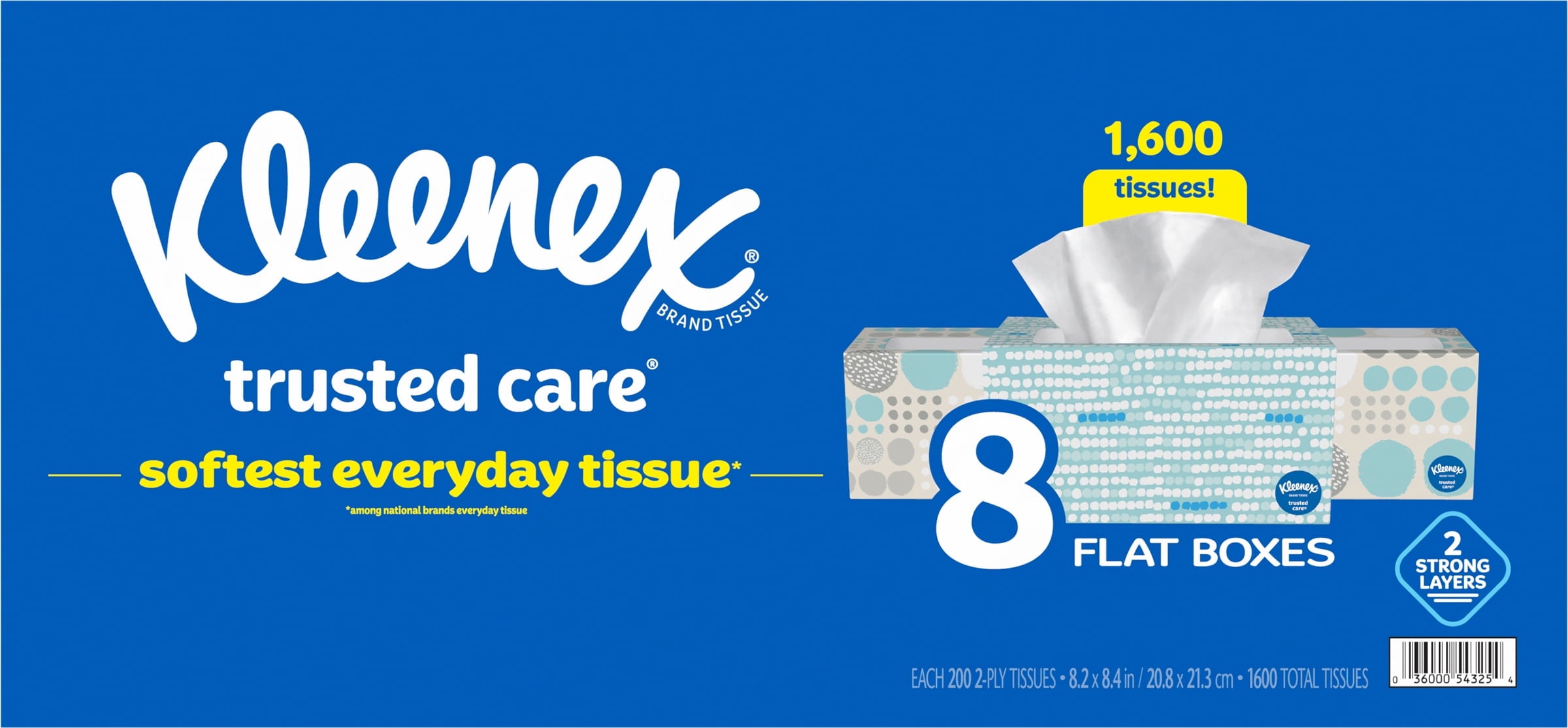 Kleenex Trusted Care Facial Tissues, 8 Flat Boxes, 200 Tissues Each, 2 ...